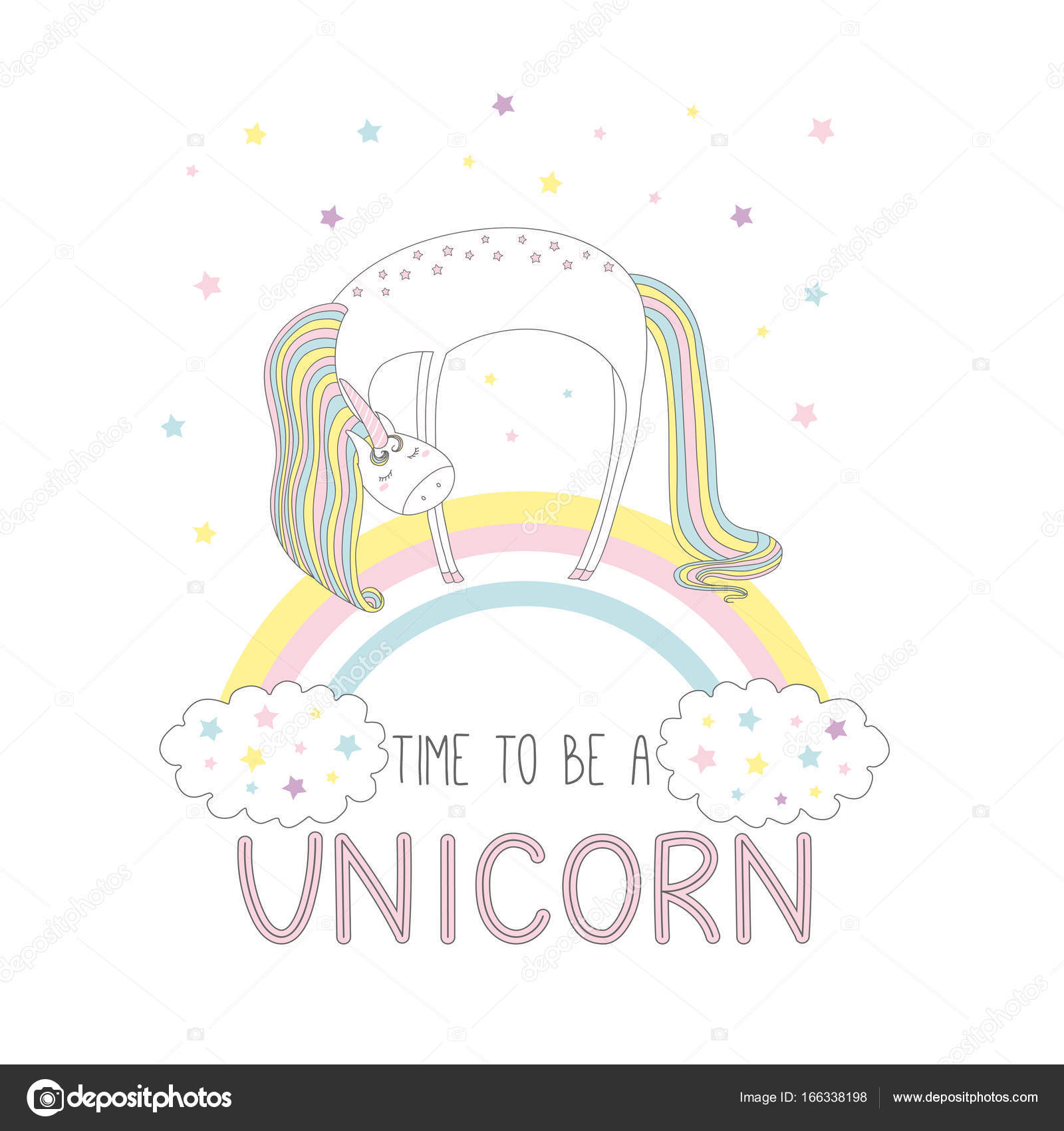 Cute unicorn on the rainbow Stock Illustration by ©Maria_Skrigan #166338198