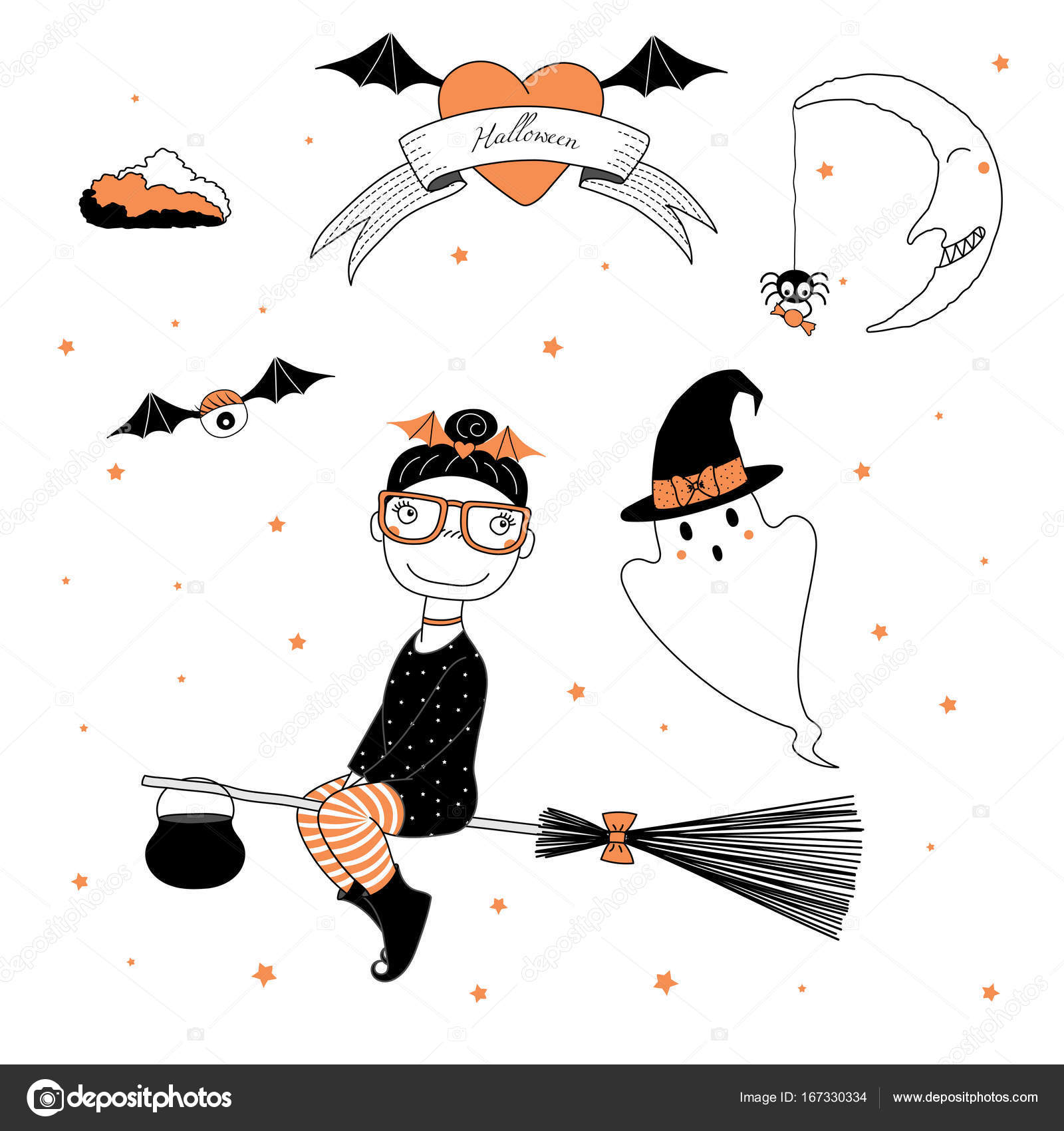 Funny witch flying on broomstick Stock Vector Image by ©Maria_Skrigan ...