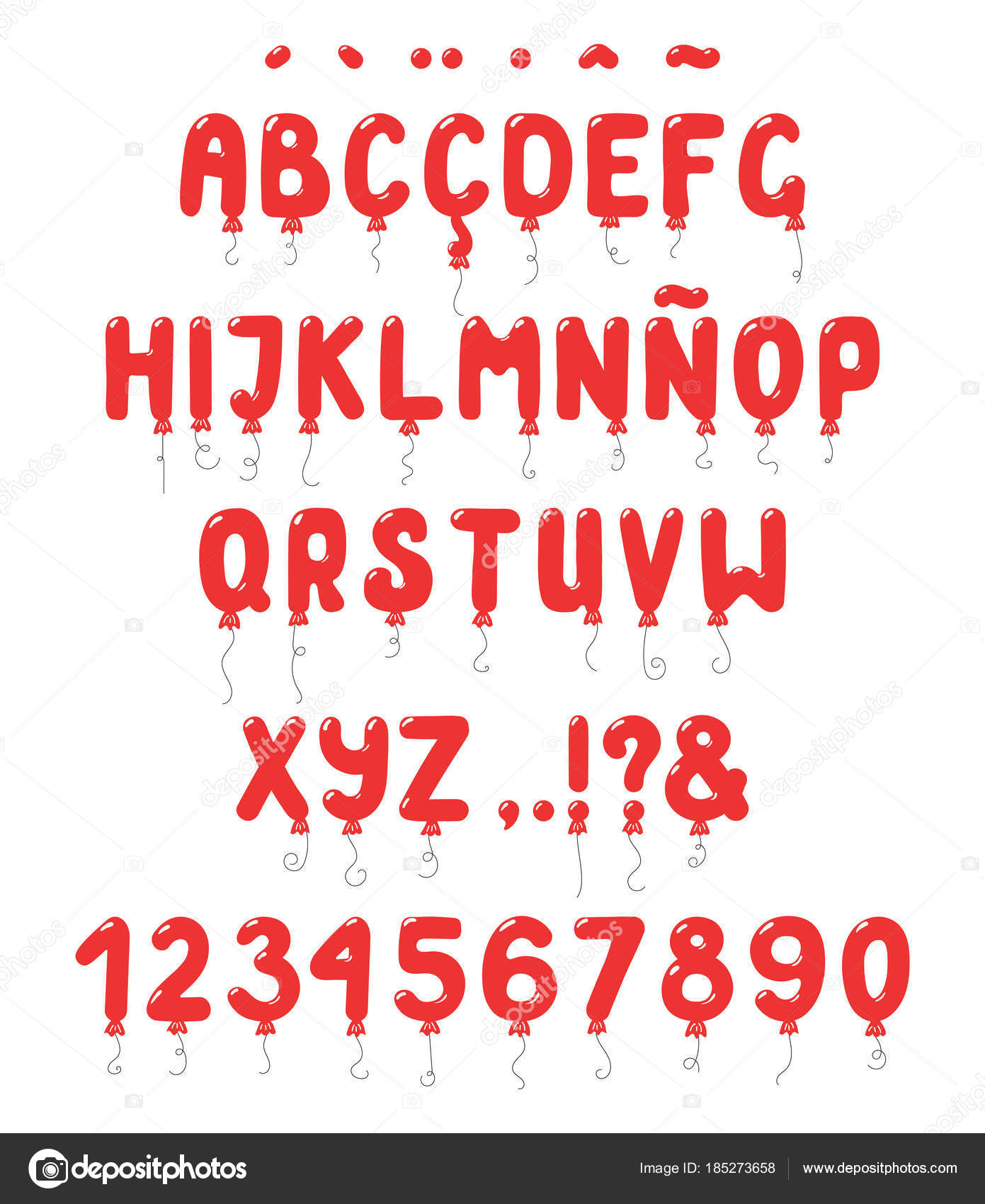 Hand Drawn Balloons Roman Alphabet Numbers Punctuation Marks Vector ...