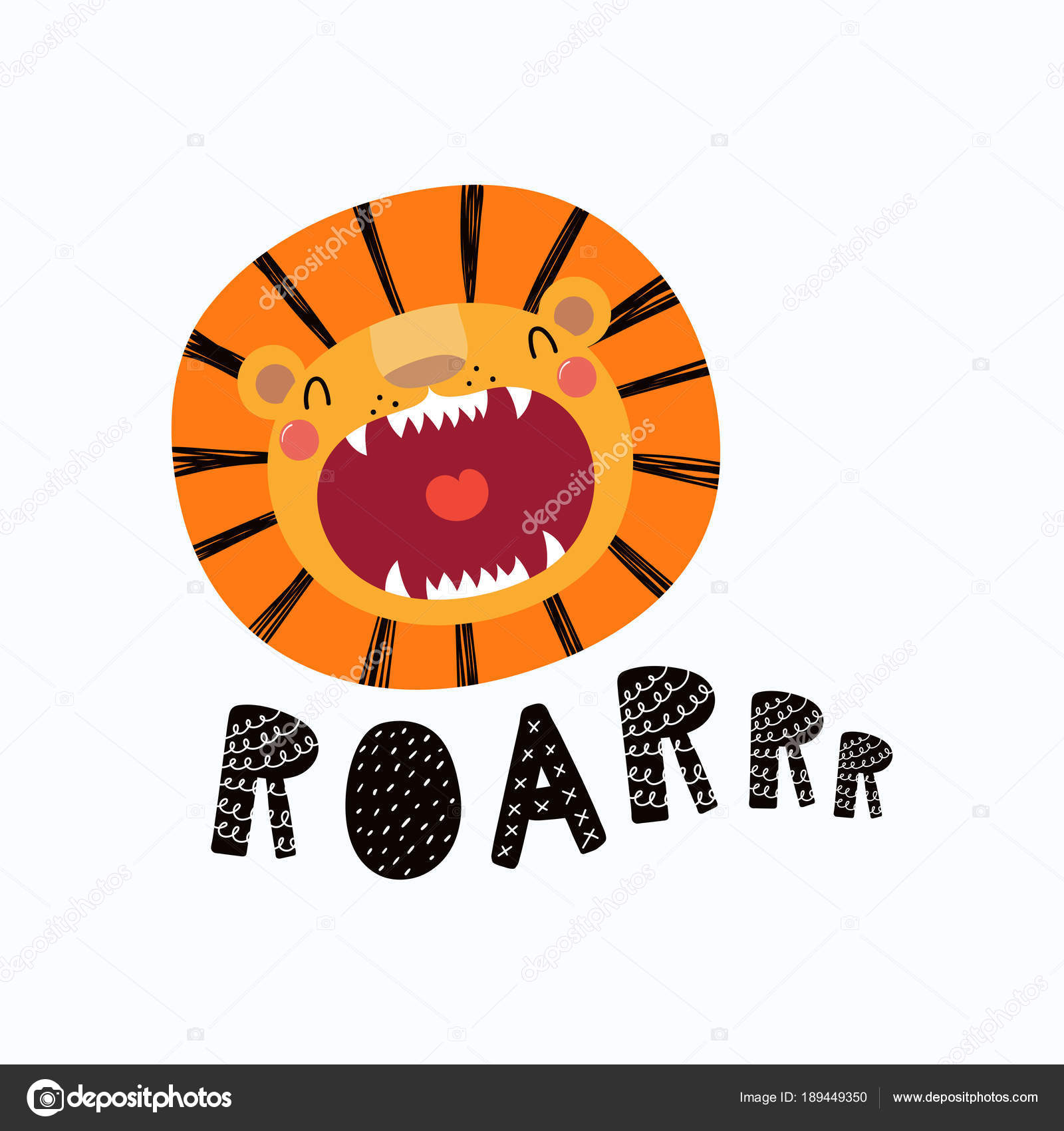 Funny Lion Face Open Mouth Word Roar White Background Stock Vector ...