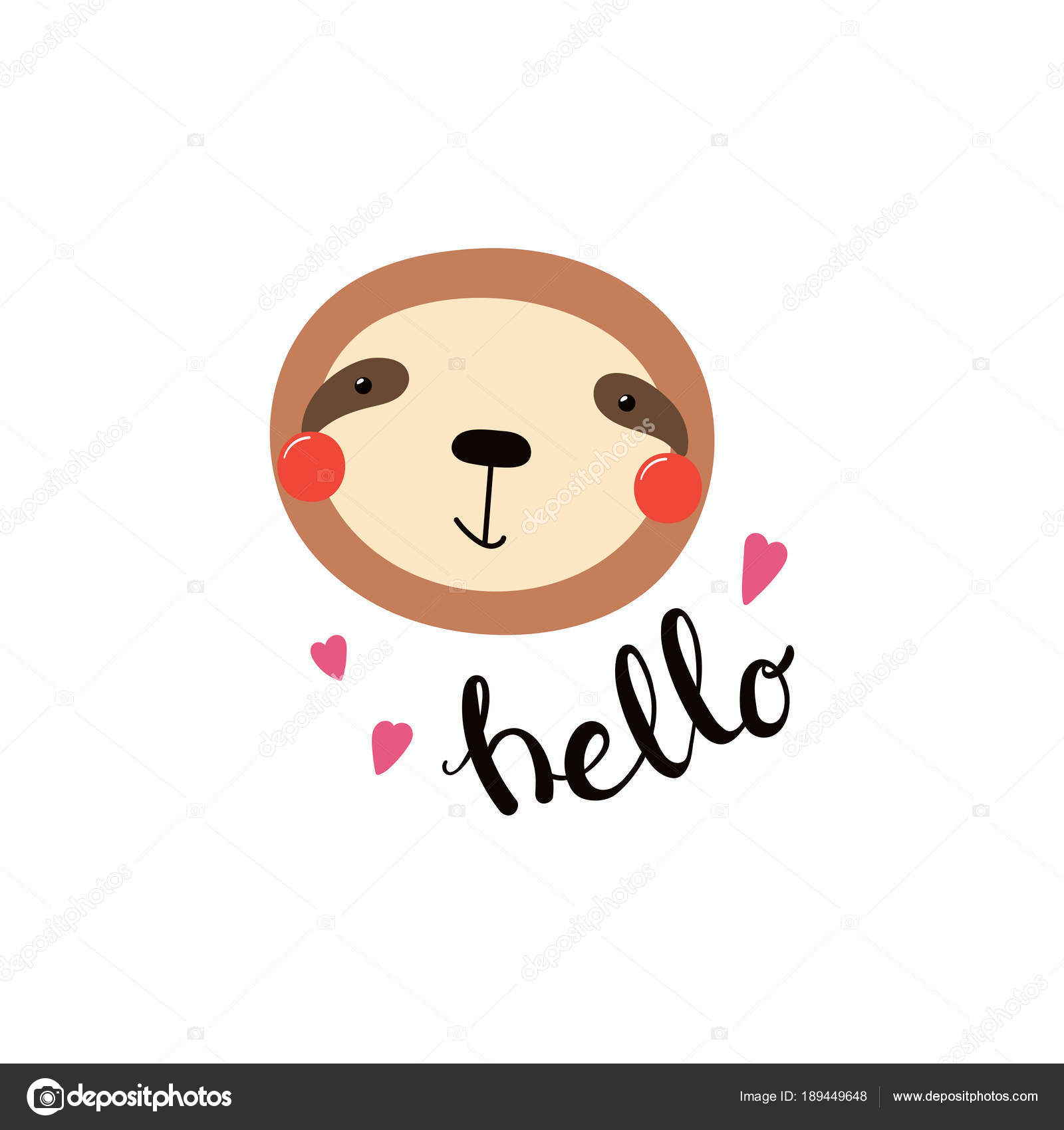 Funny Sloth Face Hearts Word Hello White Background Stock Vector by ...