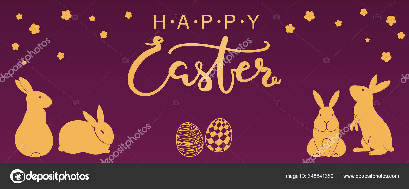 Banner Design Cute Rabbits Eggs Patterns Flowers Text Happy Easter ...