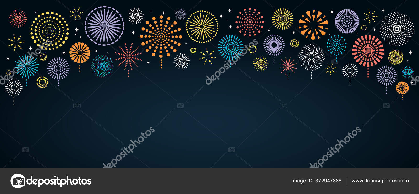 Vector Illustration Bright Colorful Fireworks Border Dark Blue ...