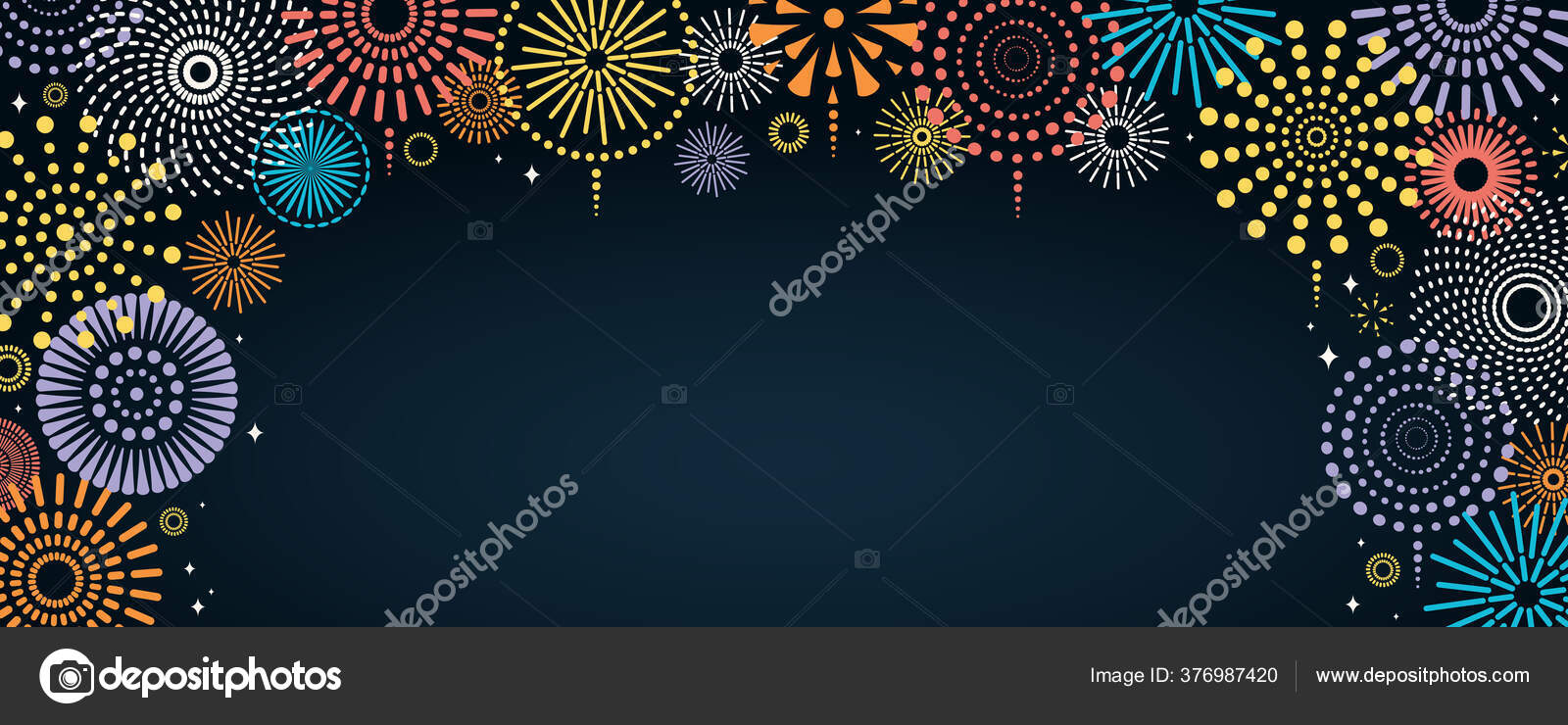 Vector Illustration Bright Colorful Fireworks Frame Dark Blue ...
