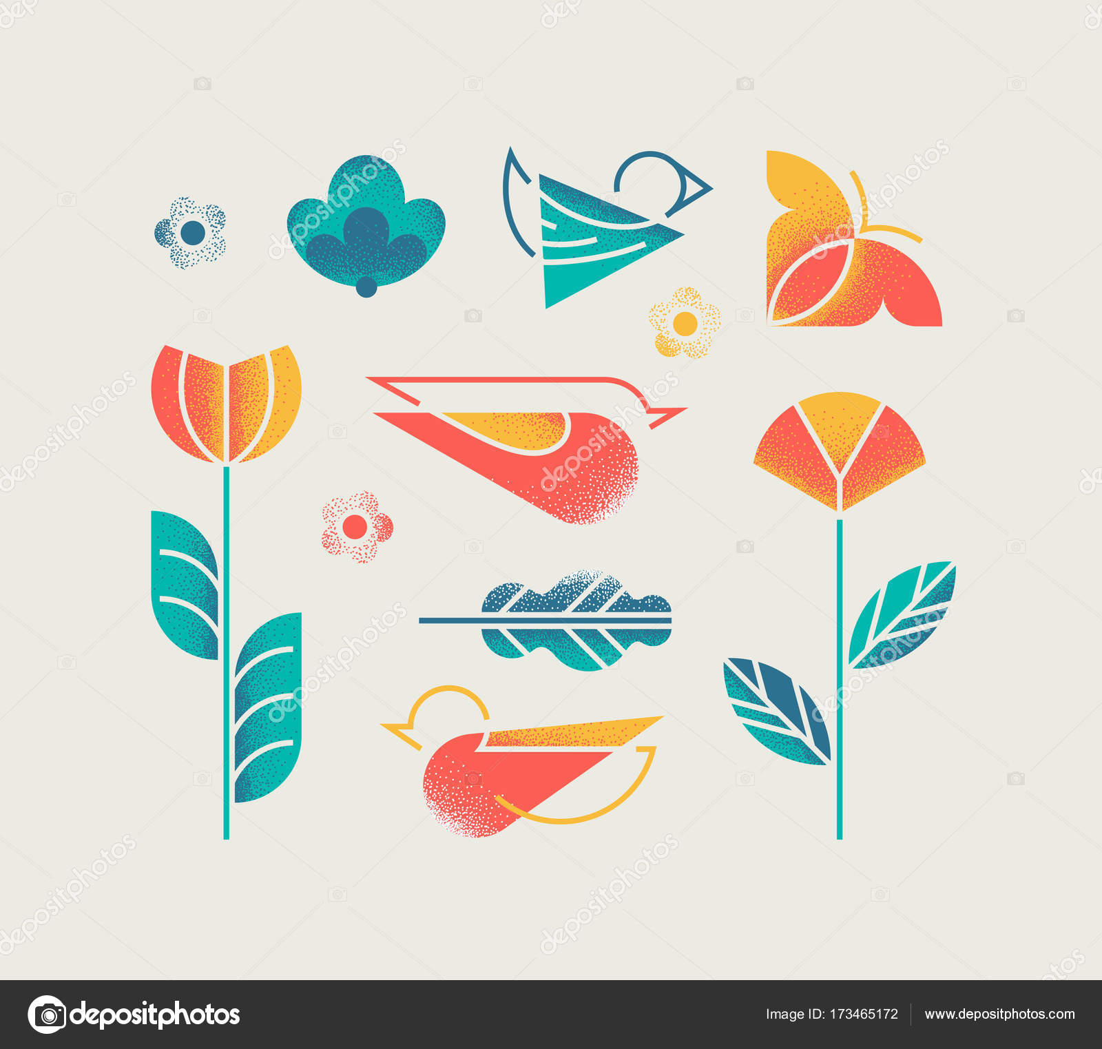 Vector set of isolated spring and summer nature objects — Stock Vector ...