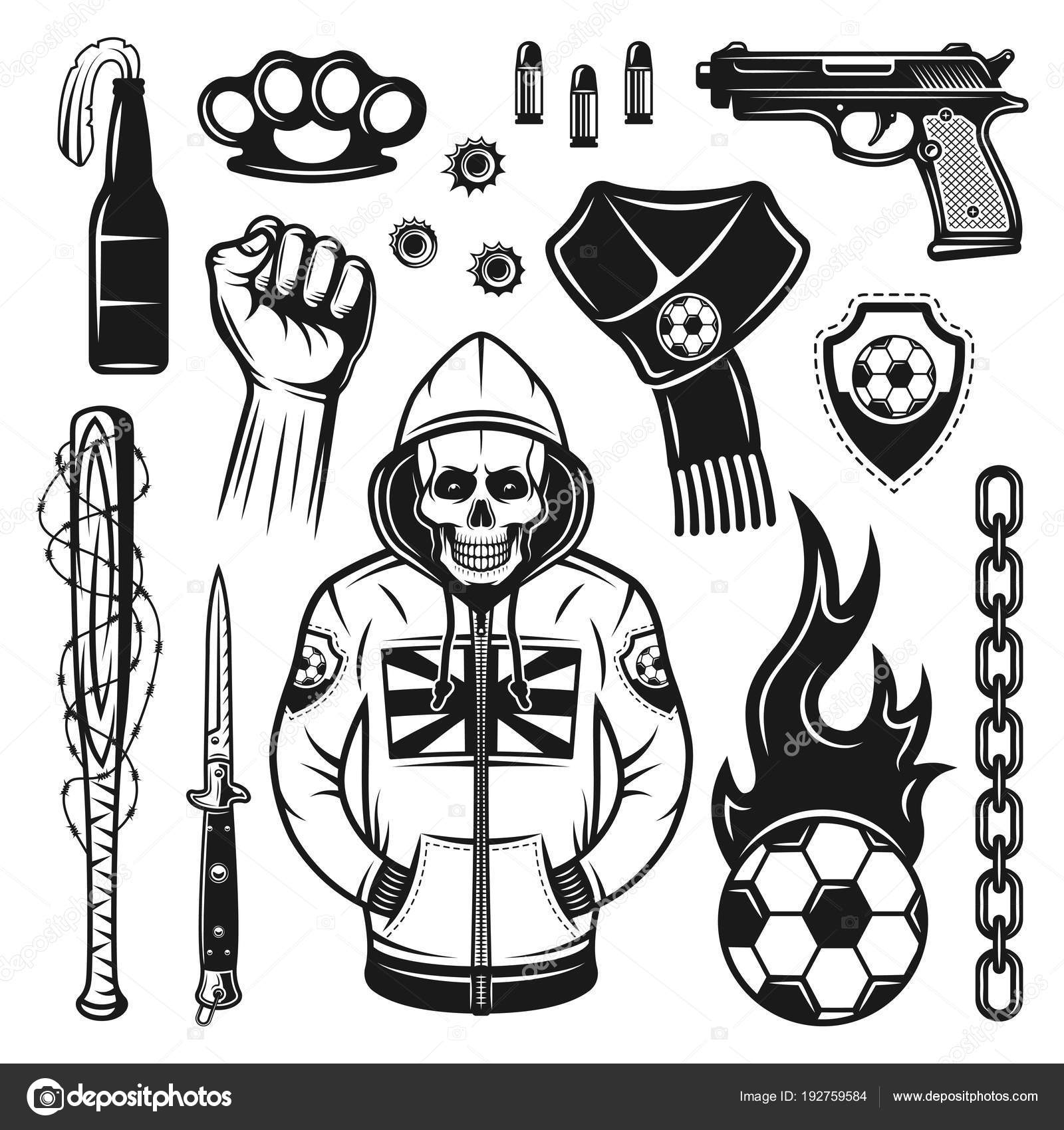 Soccer hooligans attributes set of vector objects — Stock Vector © Flat ...