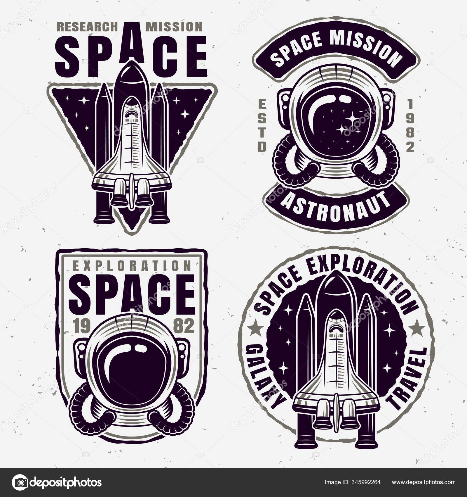 Space exploration set of four vector emblems — Stock Vector © Flat_Enot ...