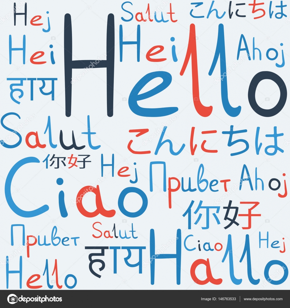 Hello all languages white background pattern blue and red freind Stock ...