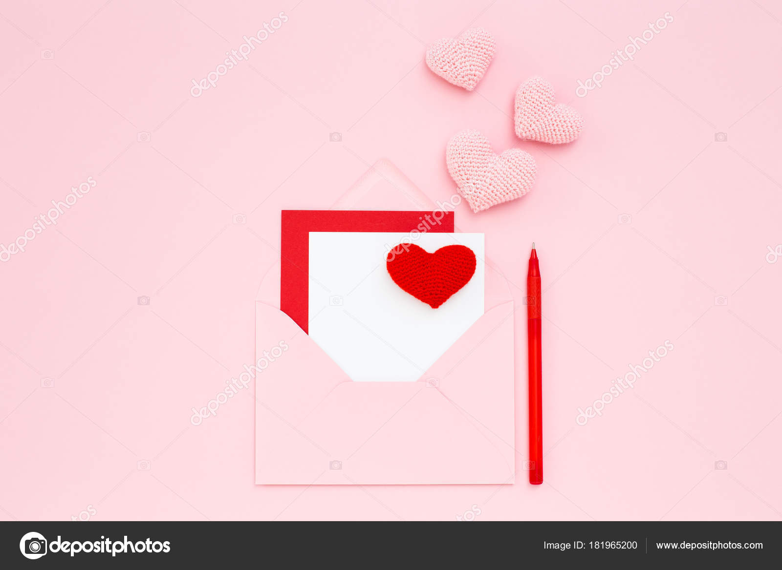 Valentine's card & hearts in envelope, Love message Stock Photo by ...
