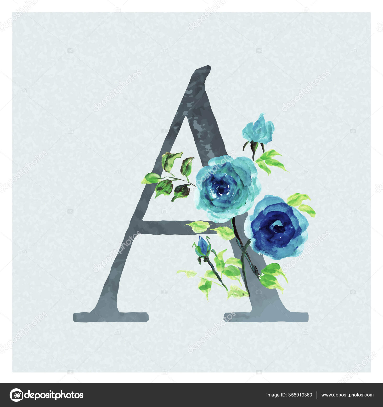 Letter Watercolor Floral Background Blue Theme Stock Vector Image by ...