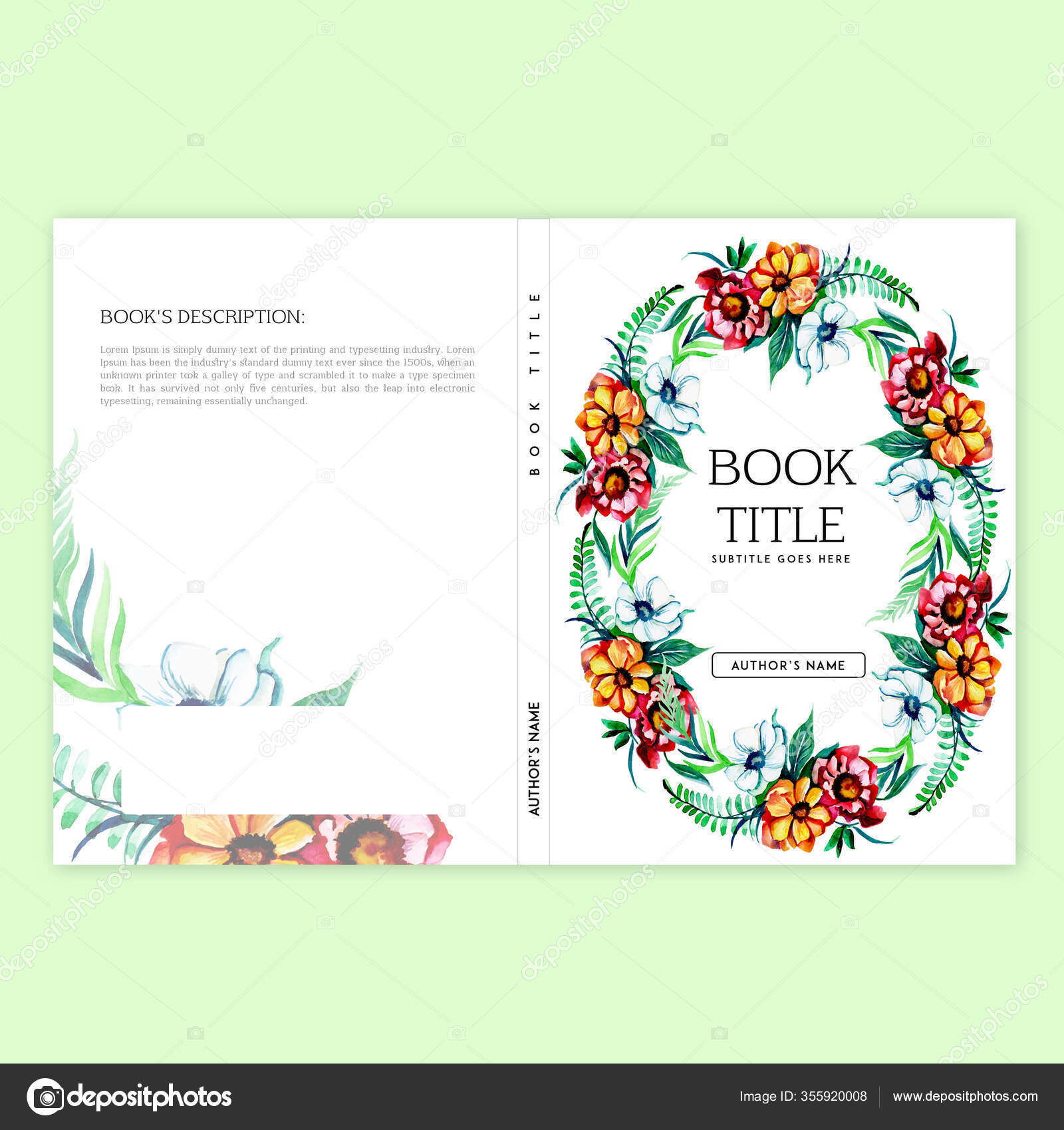 Rancangan Sampul Buku Dengan Bingkai Bunga Berwarna Air Vektor Stok ...