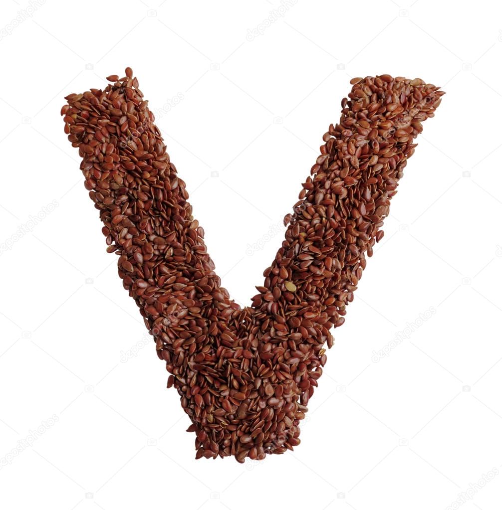 Letra V hecha con linaza también conocida como linaza aislada en wh 2023