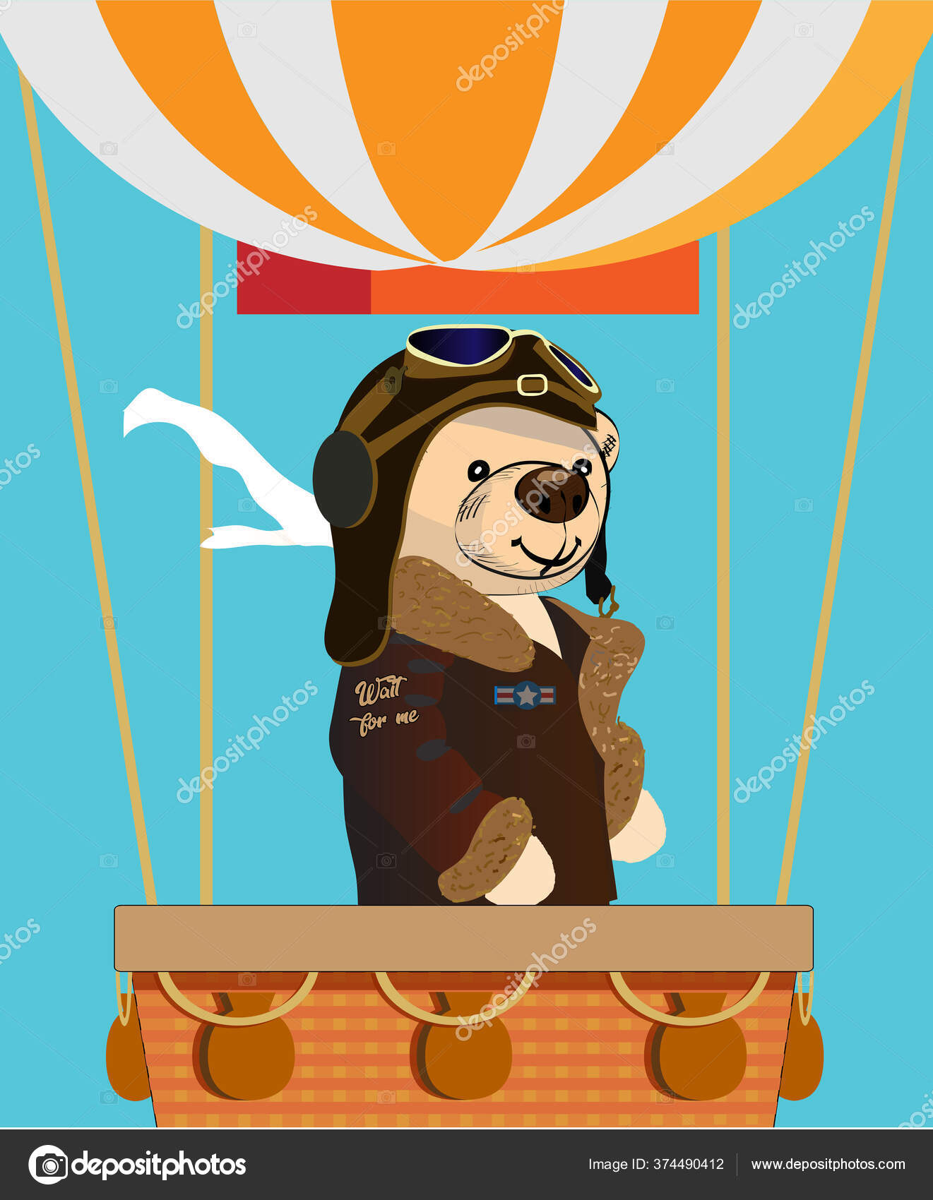 Pilot Teddy Bear Flying Balloon Design Greetings Stock Vector Image by ...