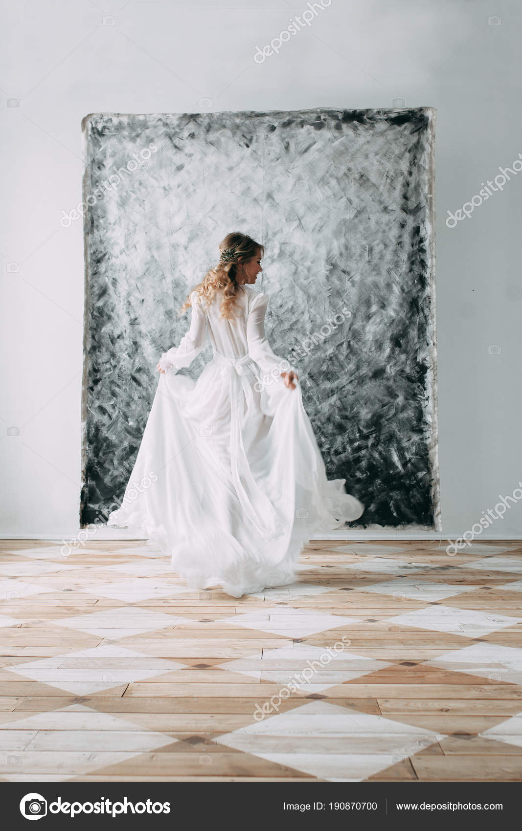 Beautiful Young Bride Boudoir Dress Canvas Background Paint Wedding ...