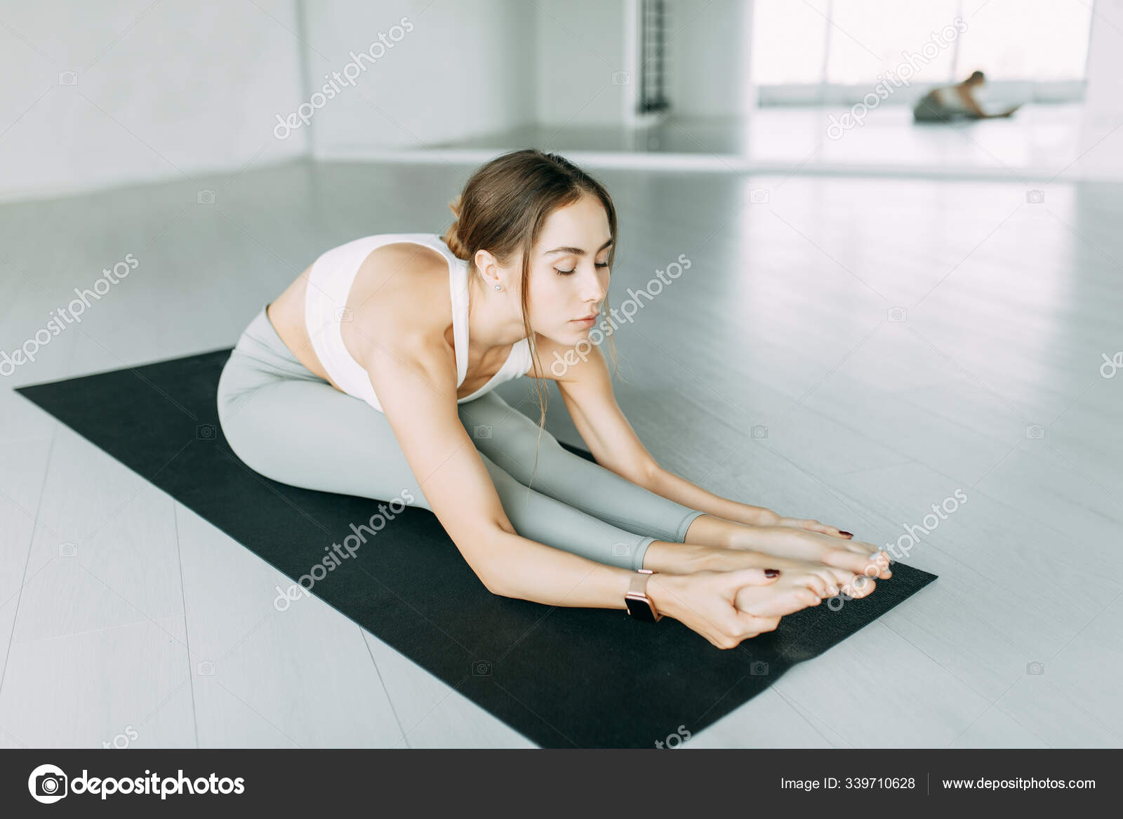 Flexibility Exercises Light Background Stretching White Room Rug ...
