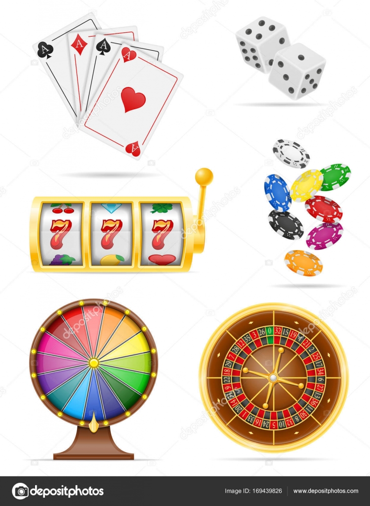 Casino objects and equipment set icons stock vector illustration Stock ...