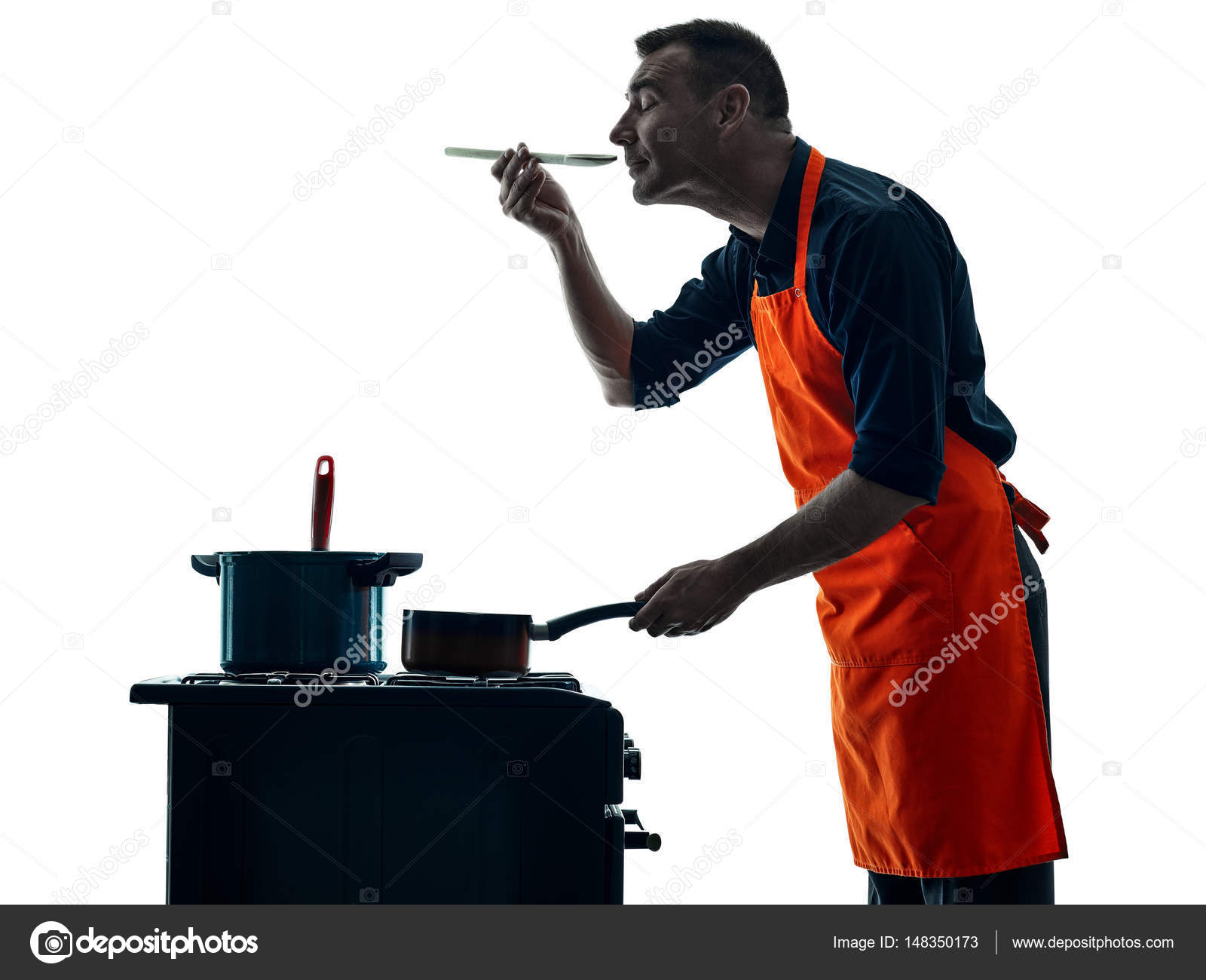 Man cooking chef silhouette isolated Stock Photo by ©STYLEPICS 148350173