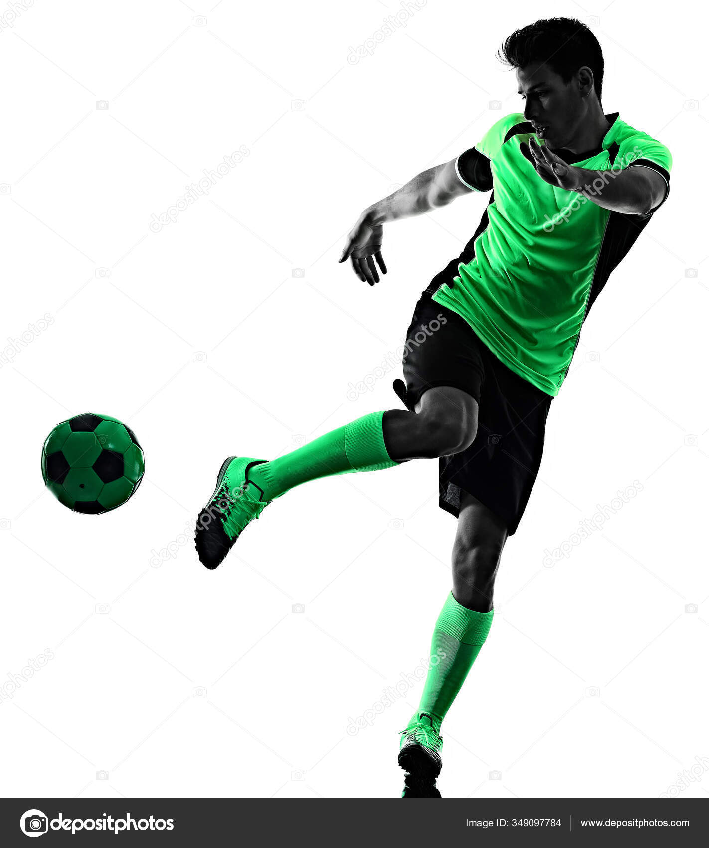 Young soccer player man silhouette shadow isolated white background ...