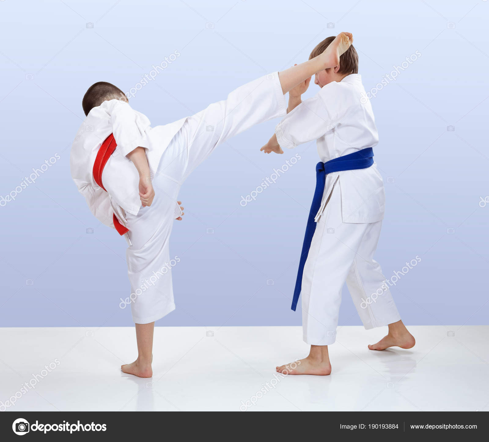 Kick Leg Block Athletes Doing Karategi — Stock Photo © Andreyfire ...