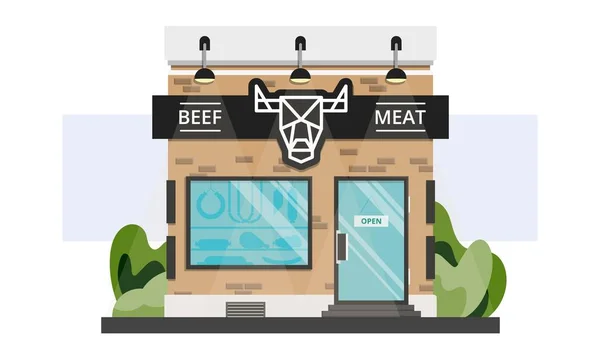 Small local fish shop front entrance with line sign. Fresh seafood ...