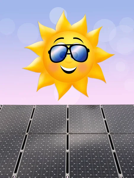 Solar panel against a smiling sun — Stock Photo © michanolimit #1920002