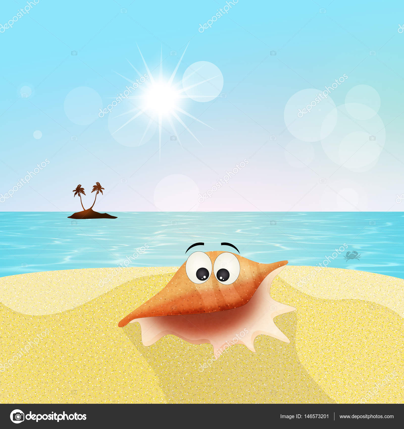 Funny shell cartoon on the beach Stock Illustration by ©adrenalina ...