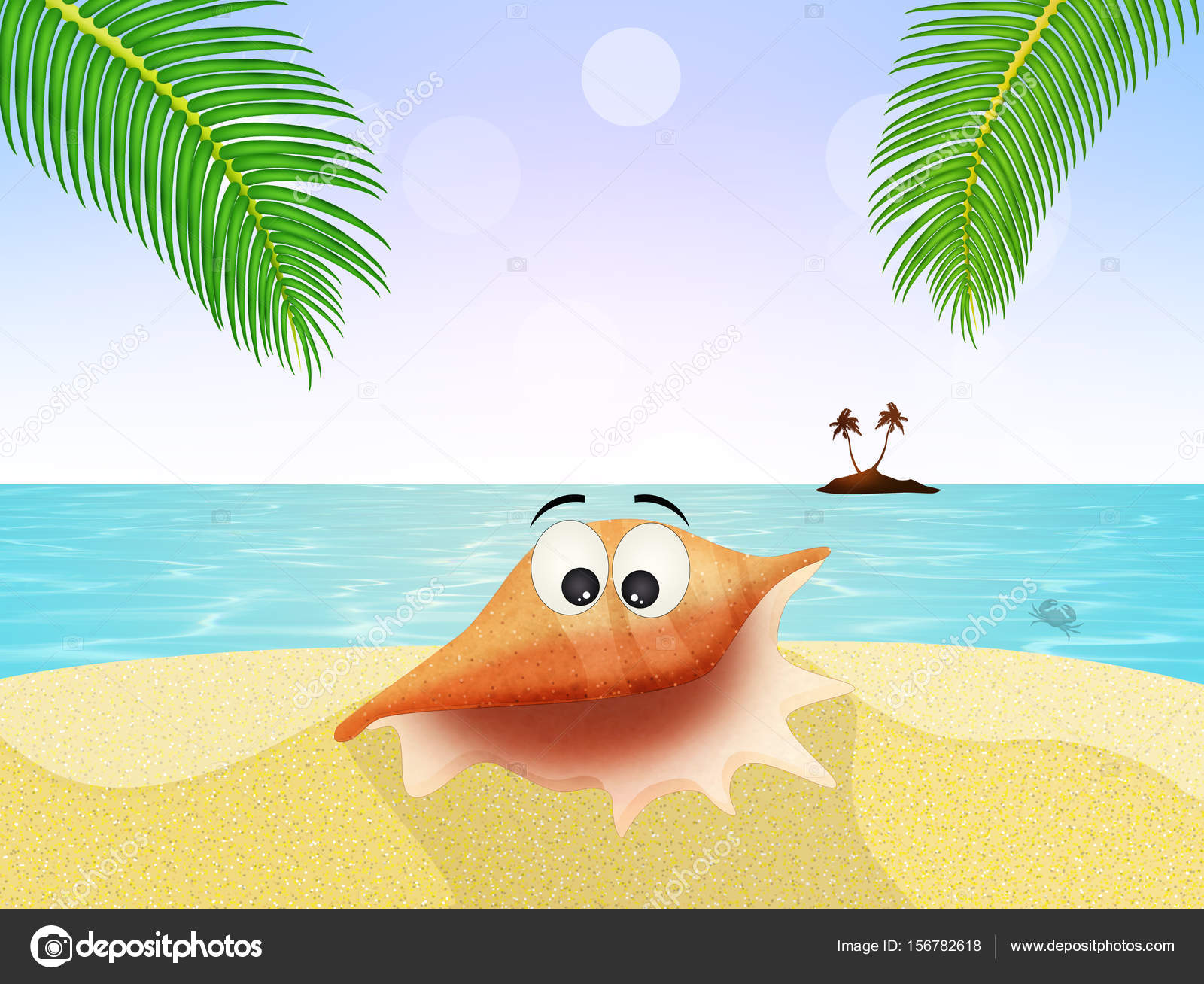 Funny shell cartoon on the beach Stock Illustration by ©adrenalina ...
