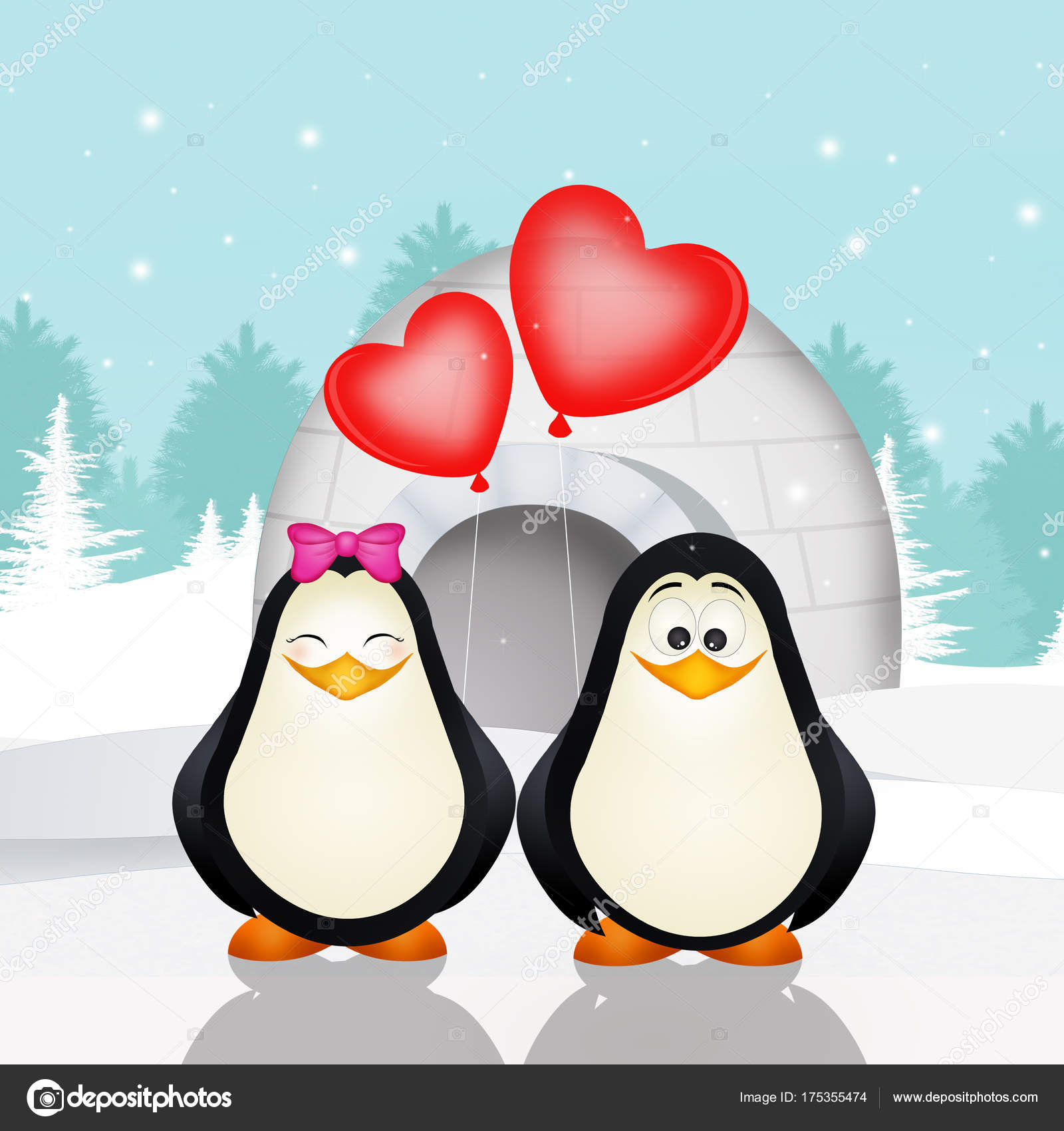 Penguins In Love Illustration