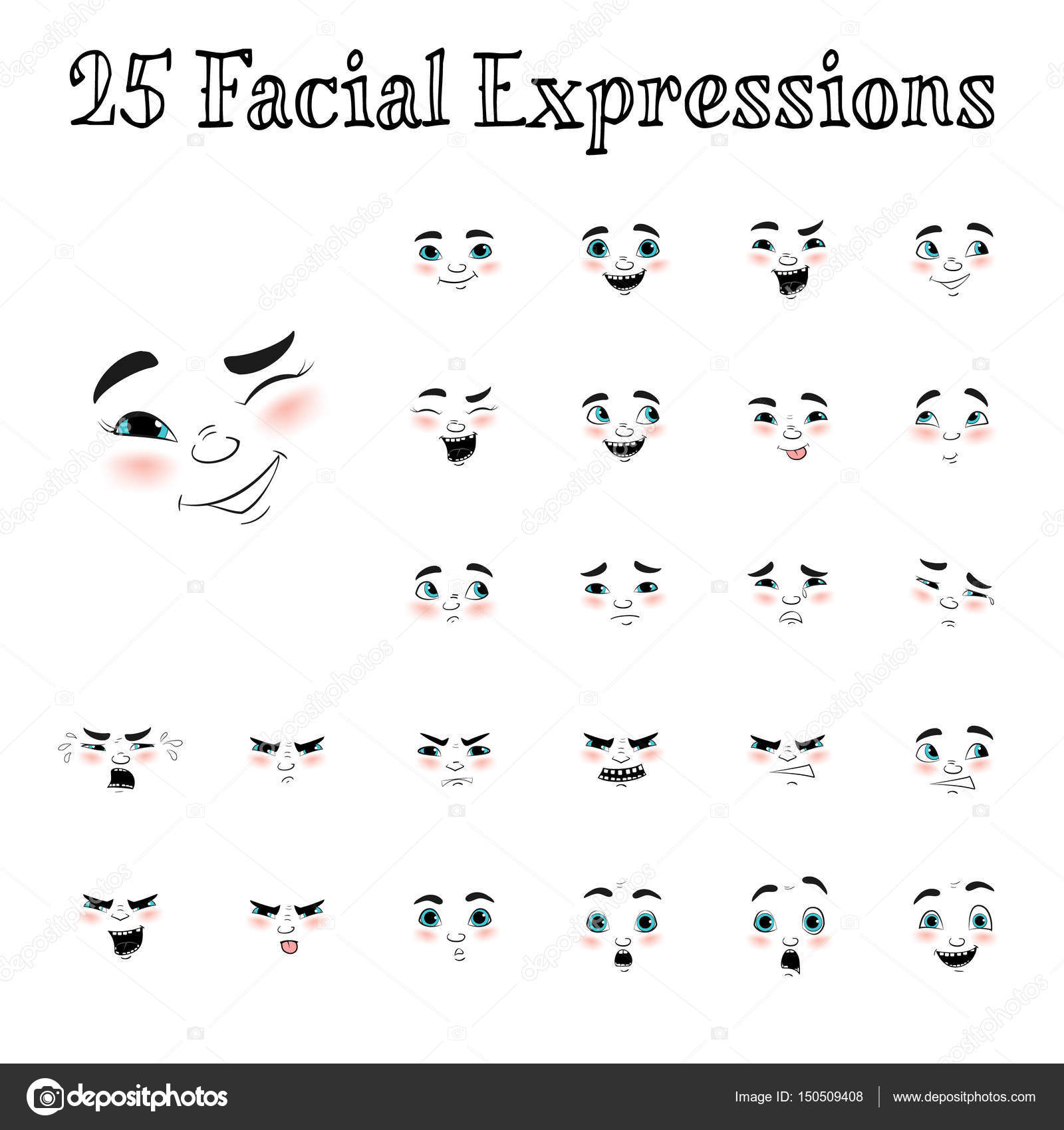 Cartoon menghadapi ekspresi vektor set Vektor Stok oleh ©catreen 150509408