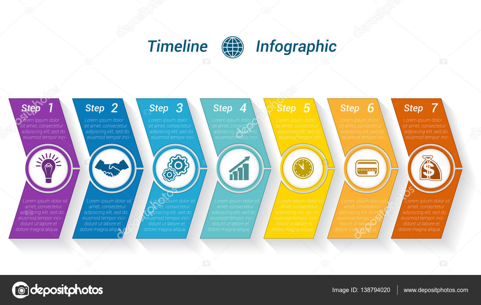 Template Timeline Infographic from colour arrows 7 position Stock ...