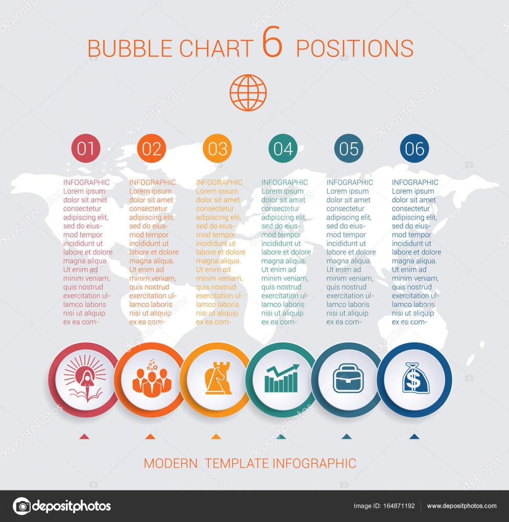 Charts infographic step by step 6 positions colorful bubbles Vektor ...