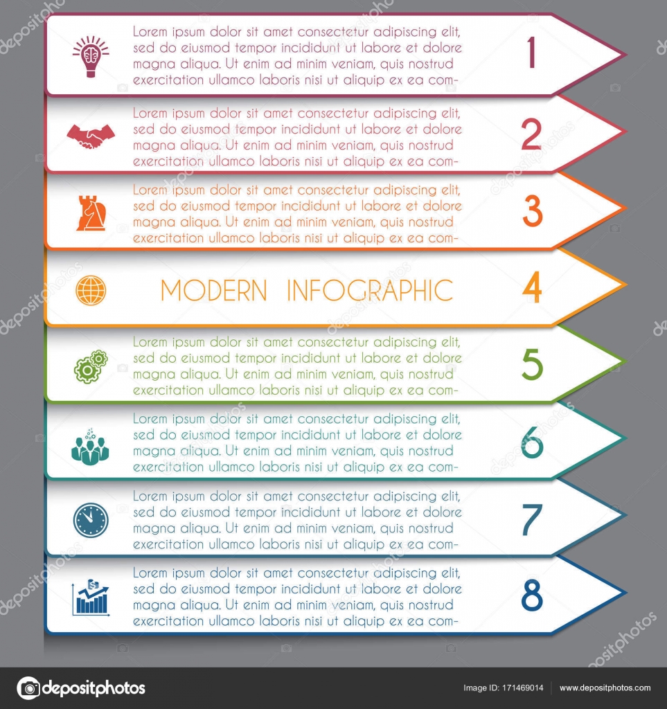 Template infographic horizontal white strips on colorful arrows Stock ...