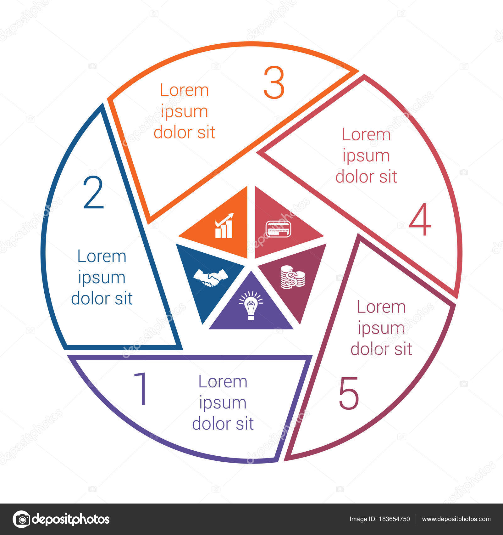 Pie chart on white background from line for 5 options. Template Stock ...