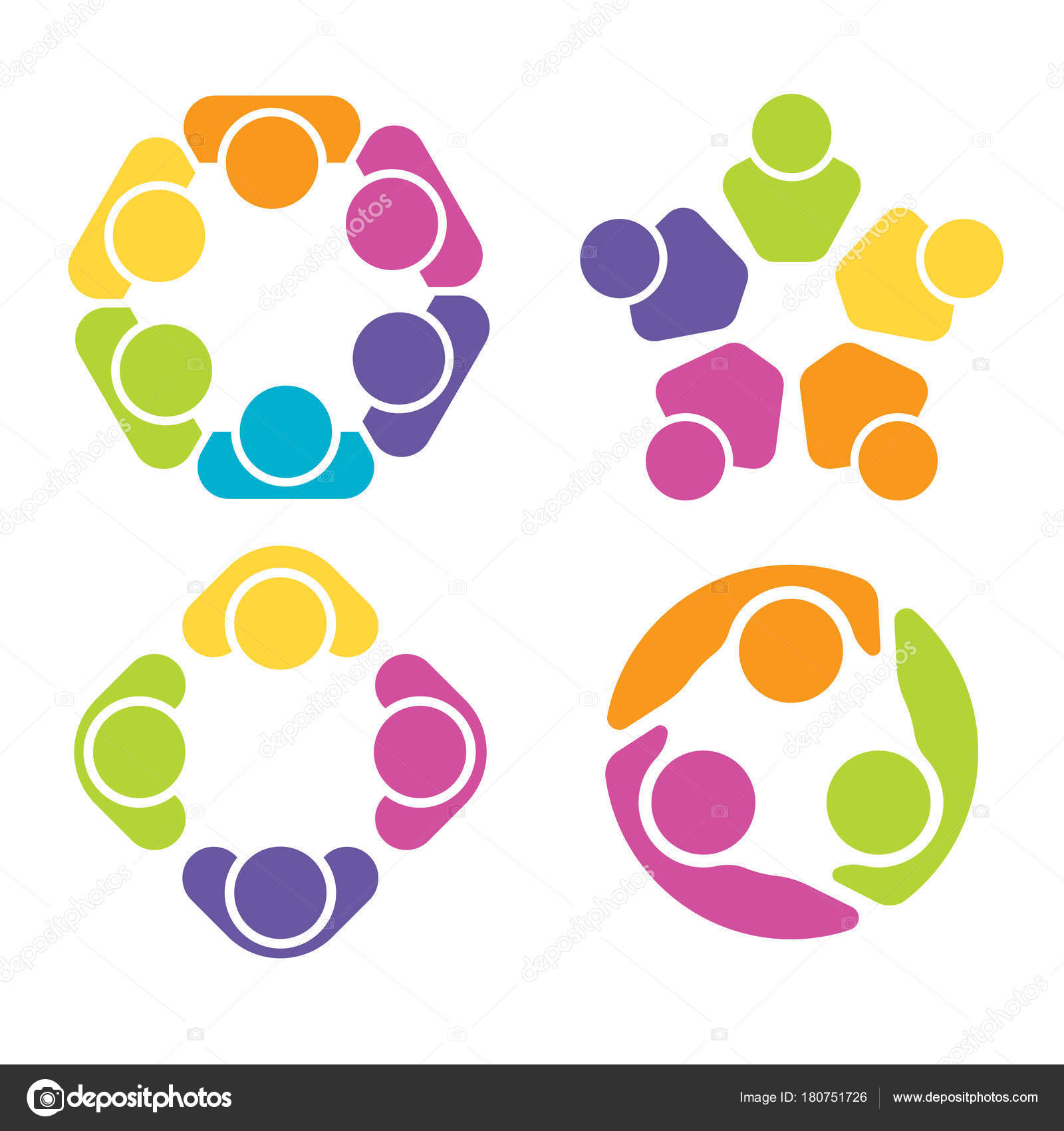 Set Four Logo Collaboration Team Work Icon Concept Isolated White Stock ...