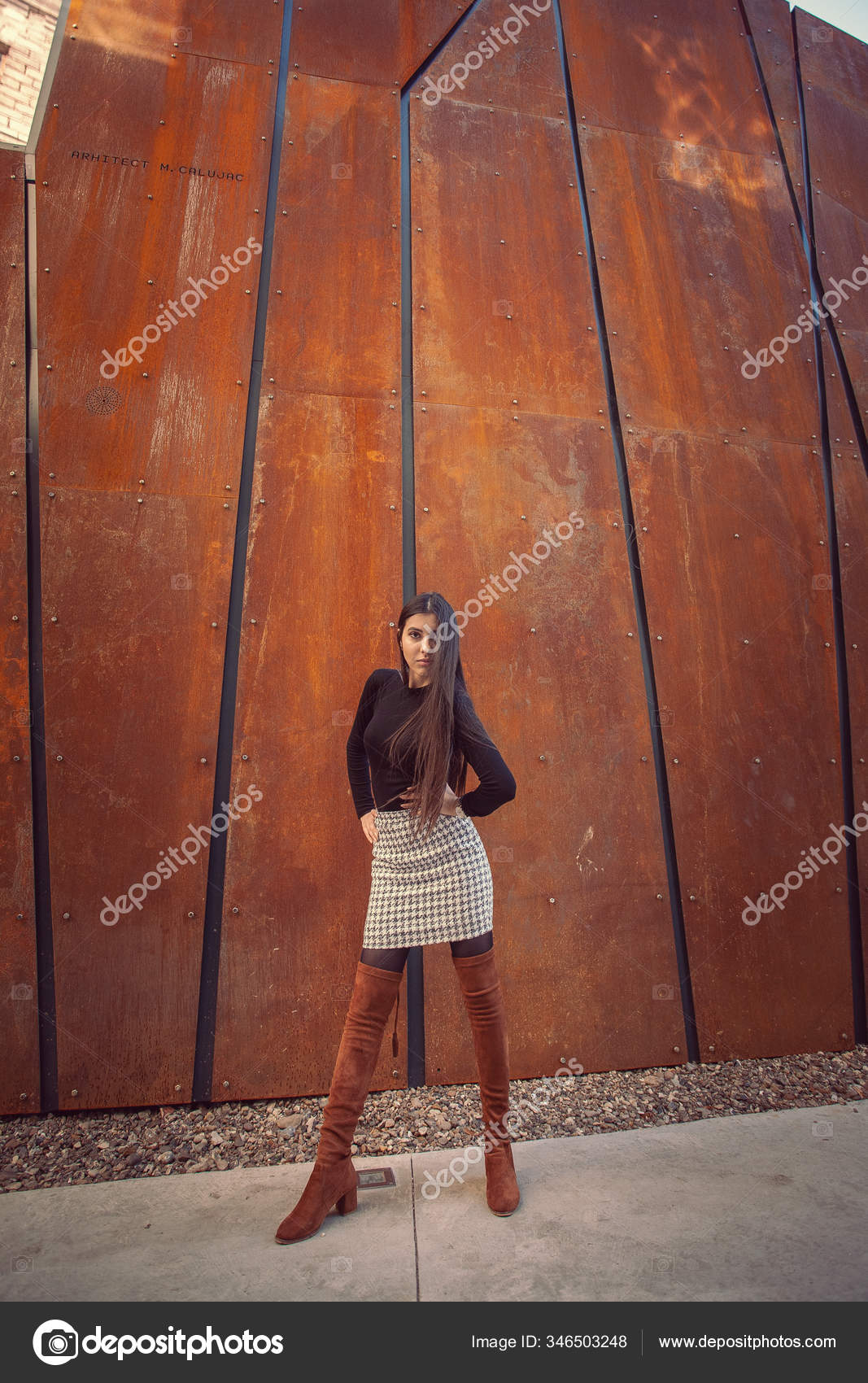 Beautiful Girl Model Posing Background Modern Building Stock Photo by ...