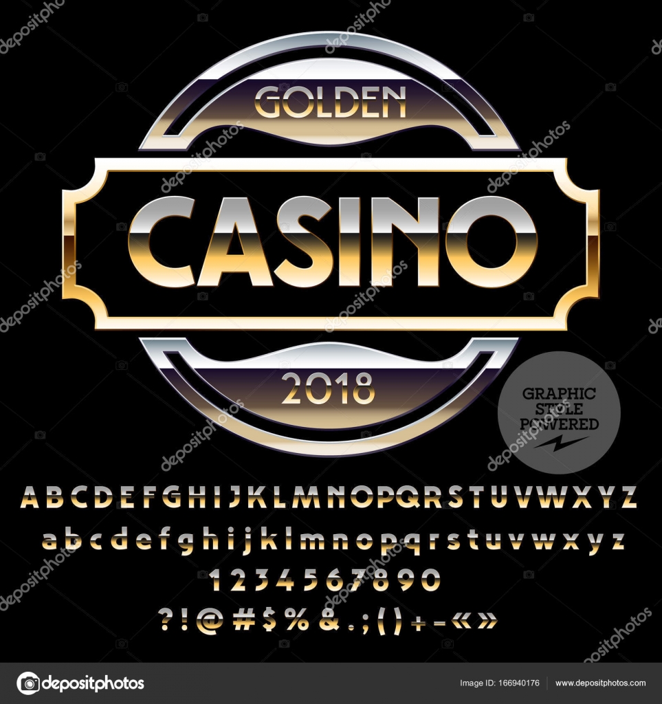 Sæt af gyldne bogstaver, tal og tegnsætning symboler. Skrifttype ...