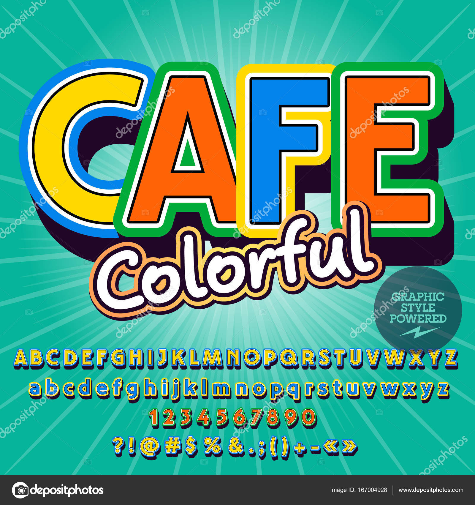 Placa vetorial para o jovem café colorido e conjunto de alfabeto ...