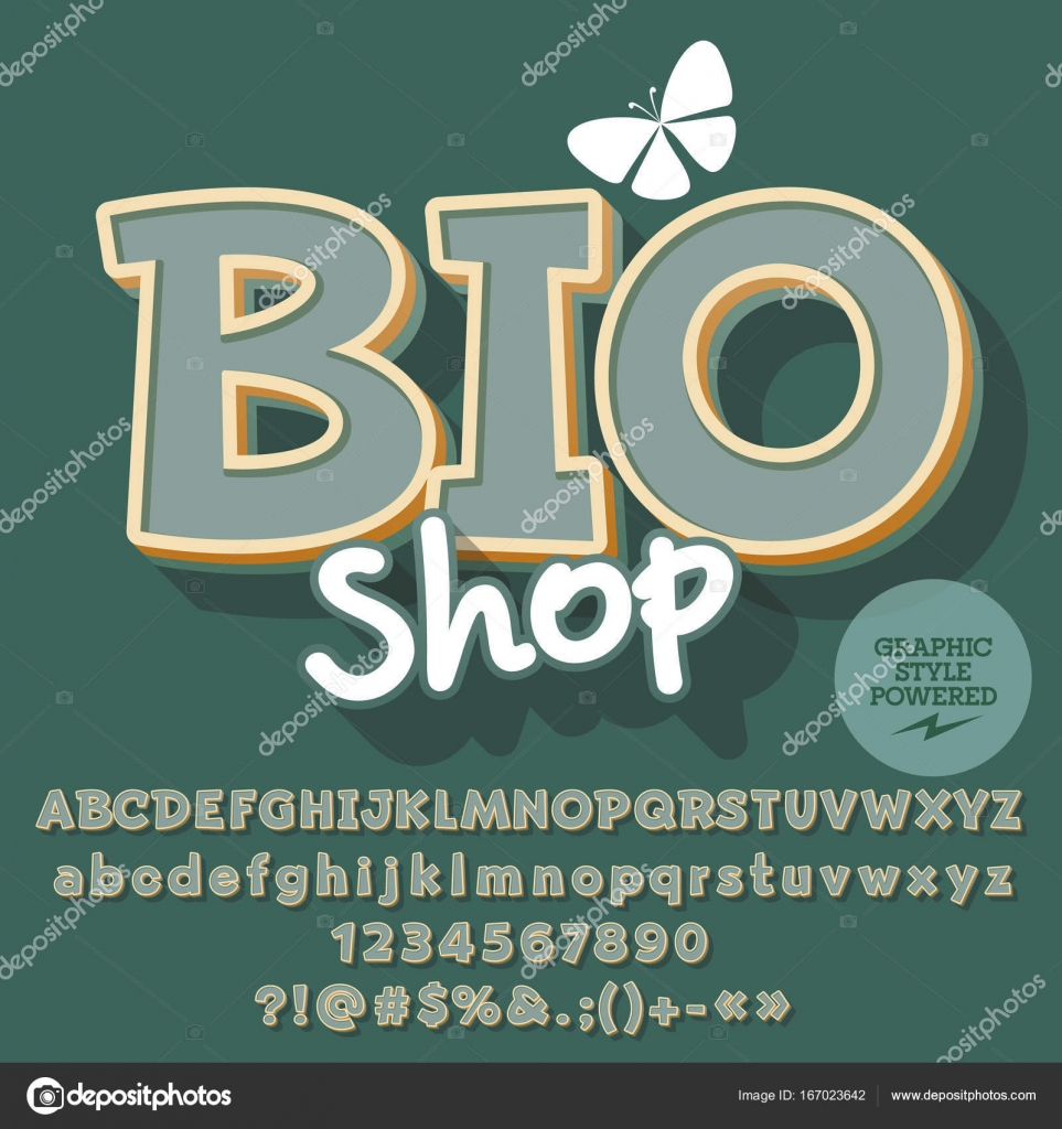 Trendy vector alphabet set. Font with text Bio Shop. Contains graphic ...