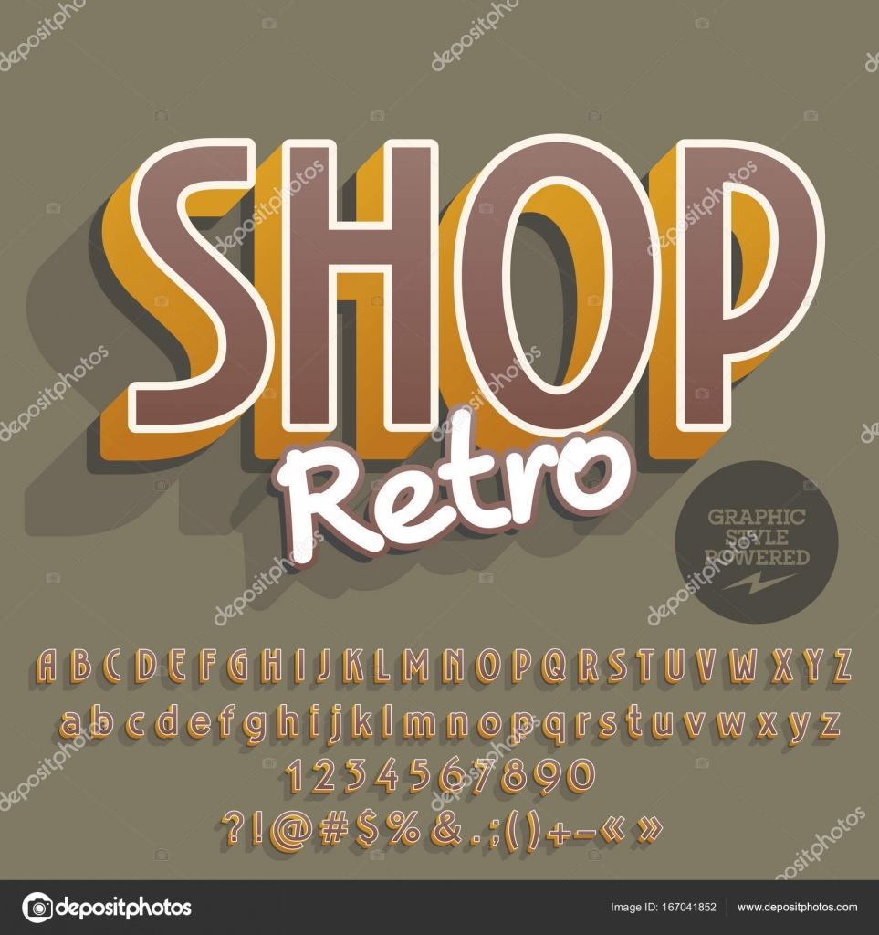 Modern vector alphabet set. Font with text Shop Retro. Contains graphic ...