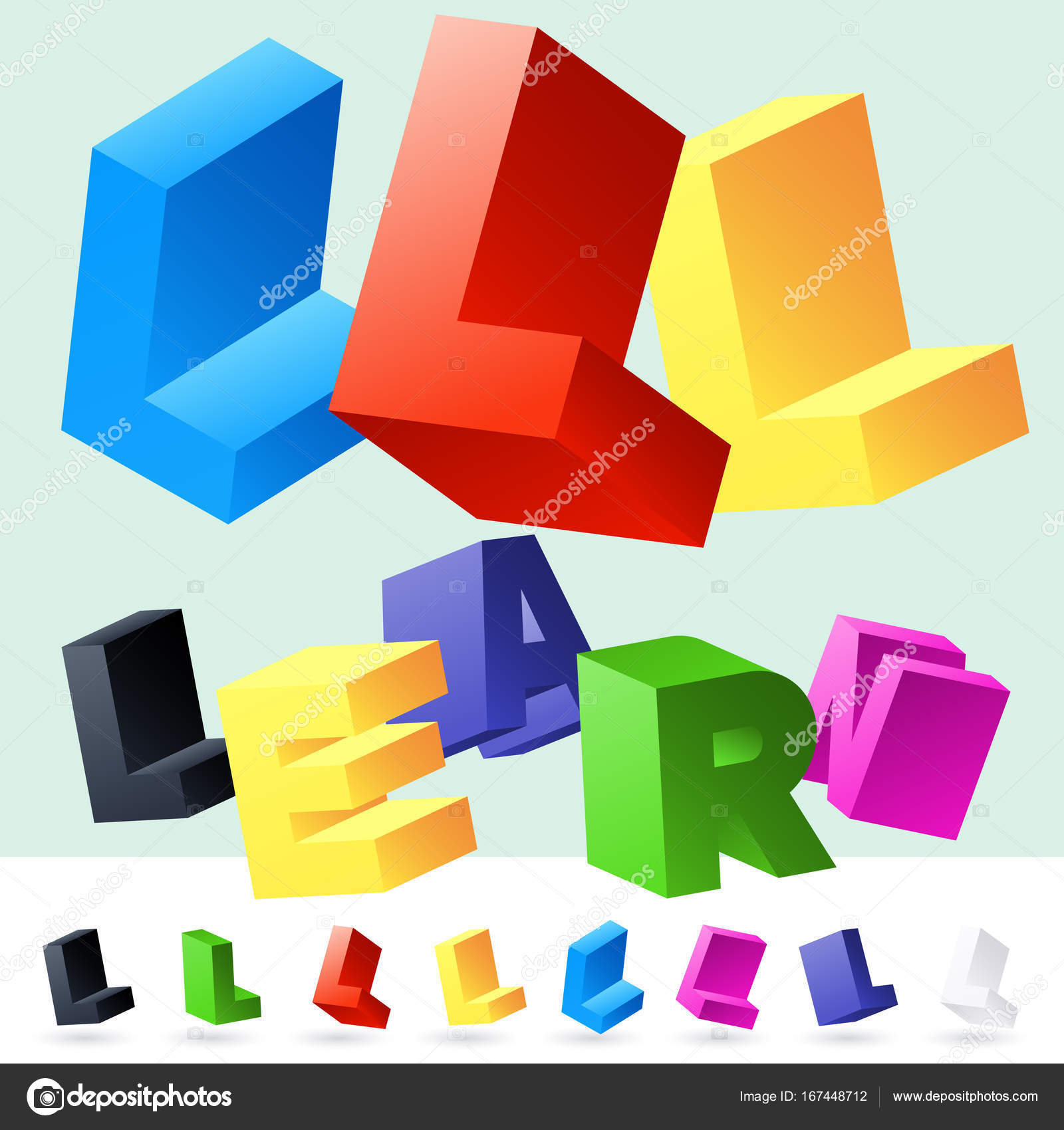 Vector 3d Font Of Randomly Rotated Colourful Letters Letter L Stock