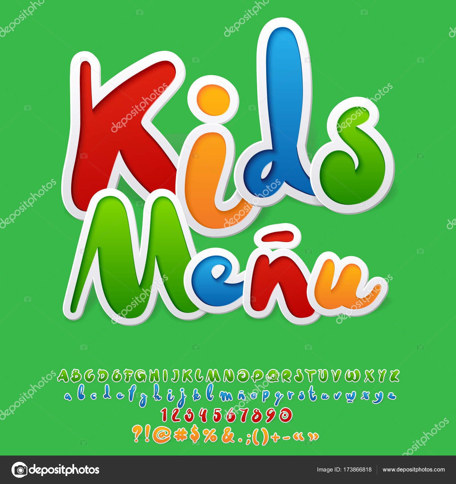 Vector bright template for Kid Menu with colorful Alphabet set. Stock ...