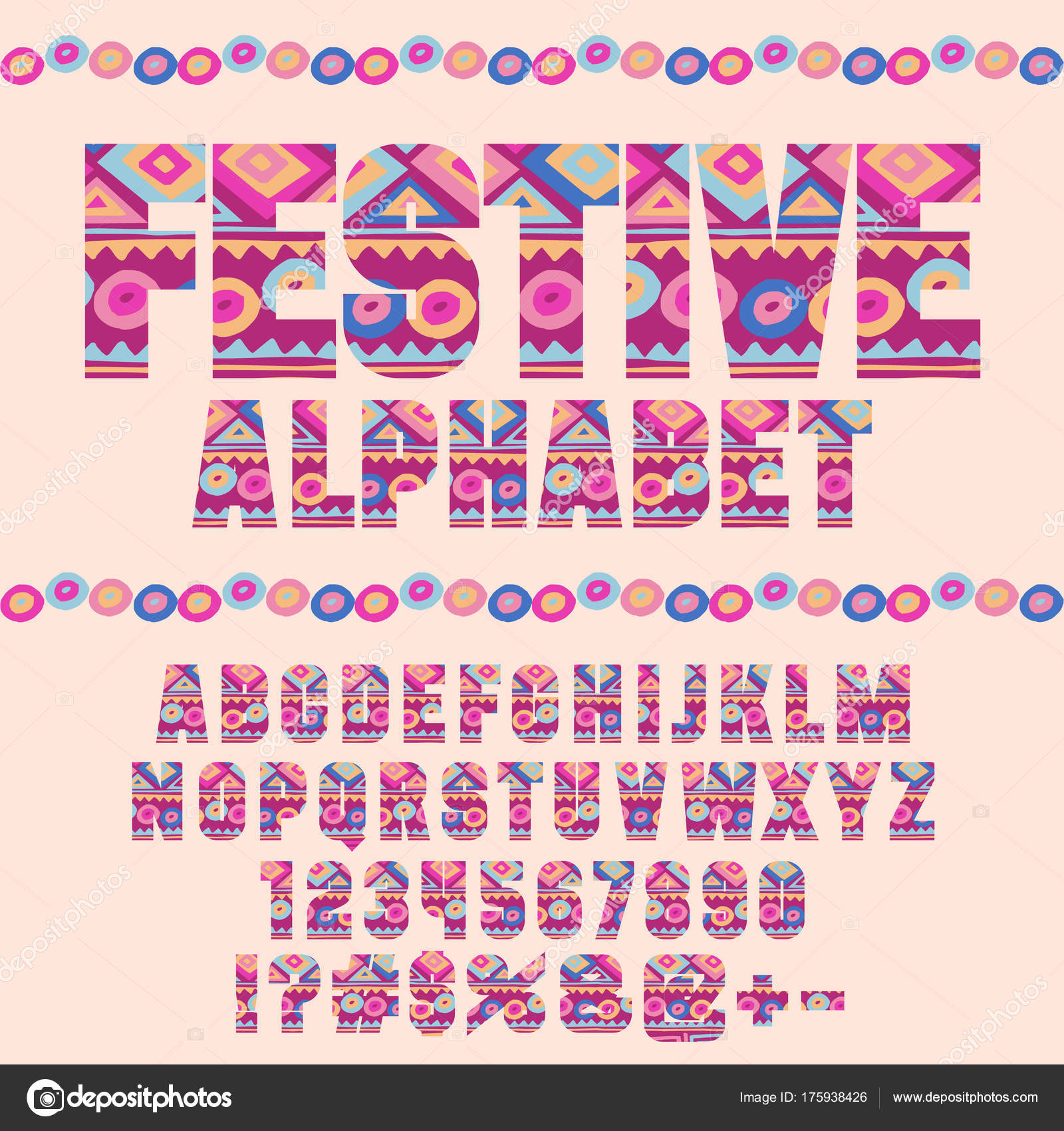 Vector Indie Style Bright Pattern Alphabet Set Festive Motley Letters ...