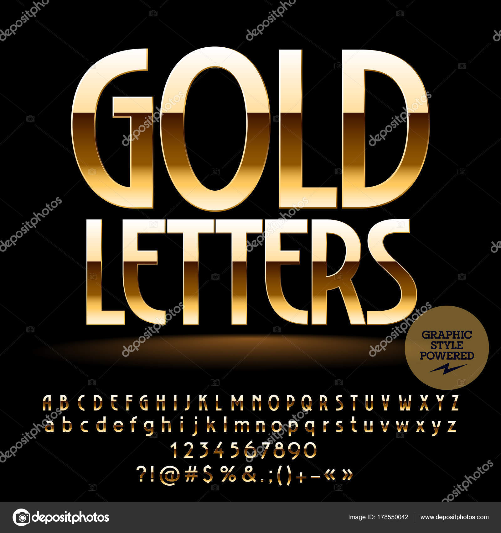 Vector Set Deluxe Gold Alphabet Letters Numbers Punctuation Symbols ...