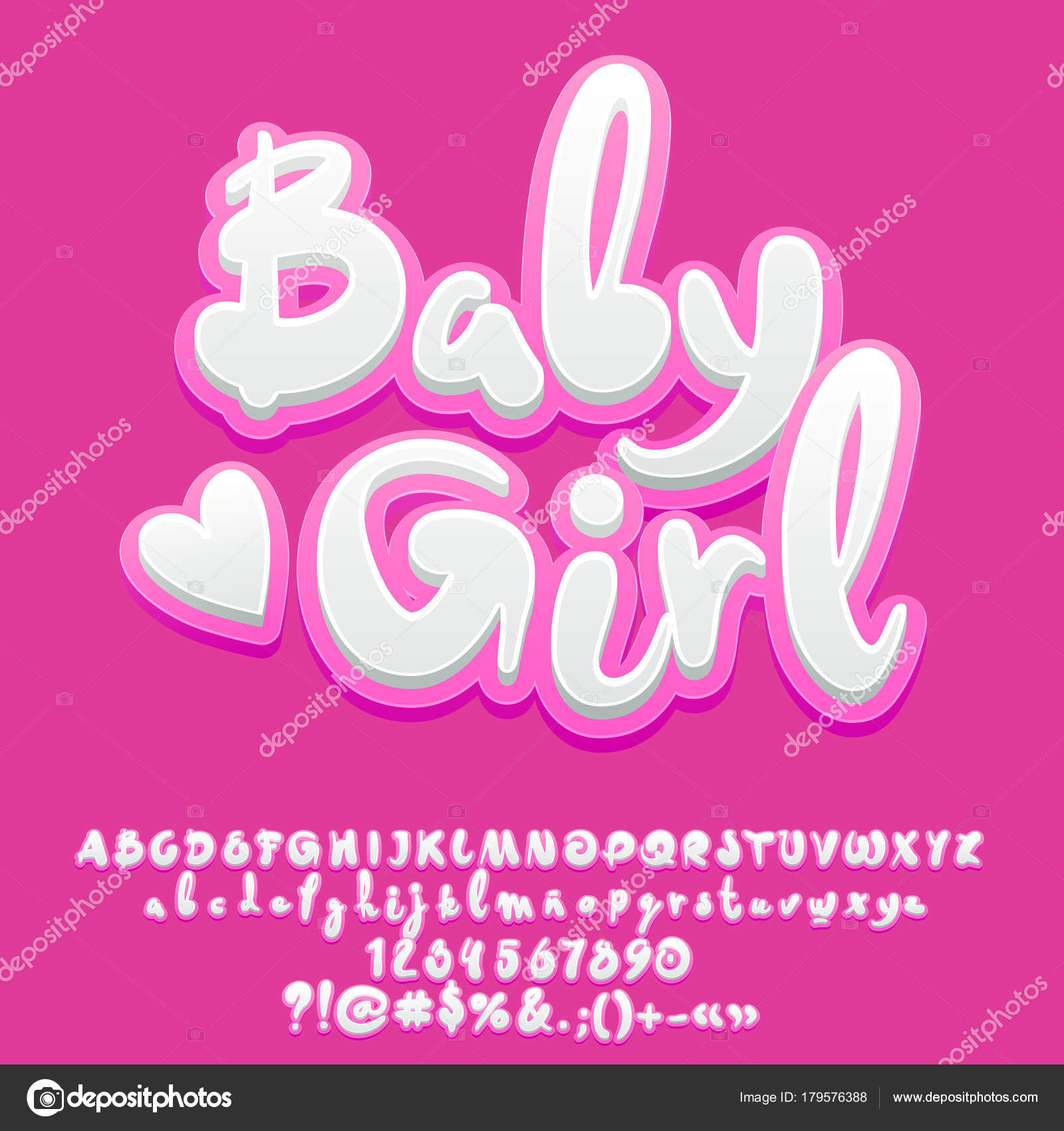 Vector Cute Pink Baby Girl Alphabet Letters Numbers Symbols Stock ...