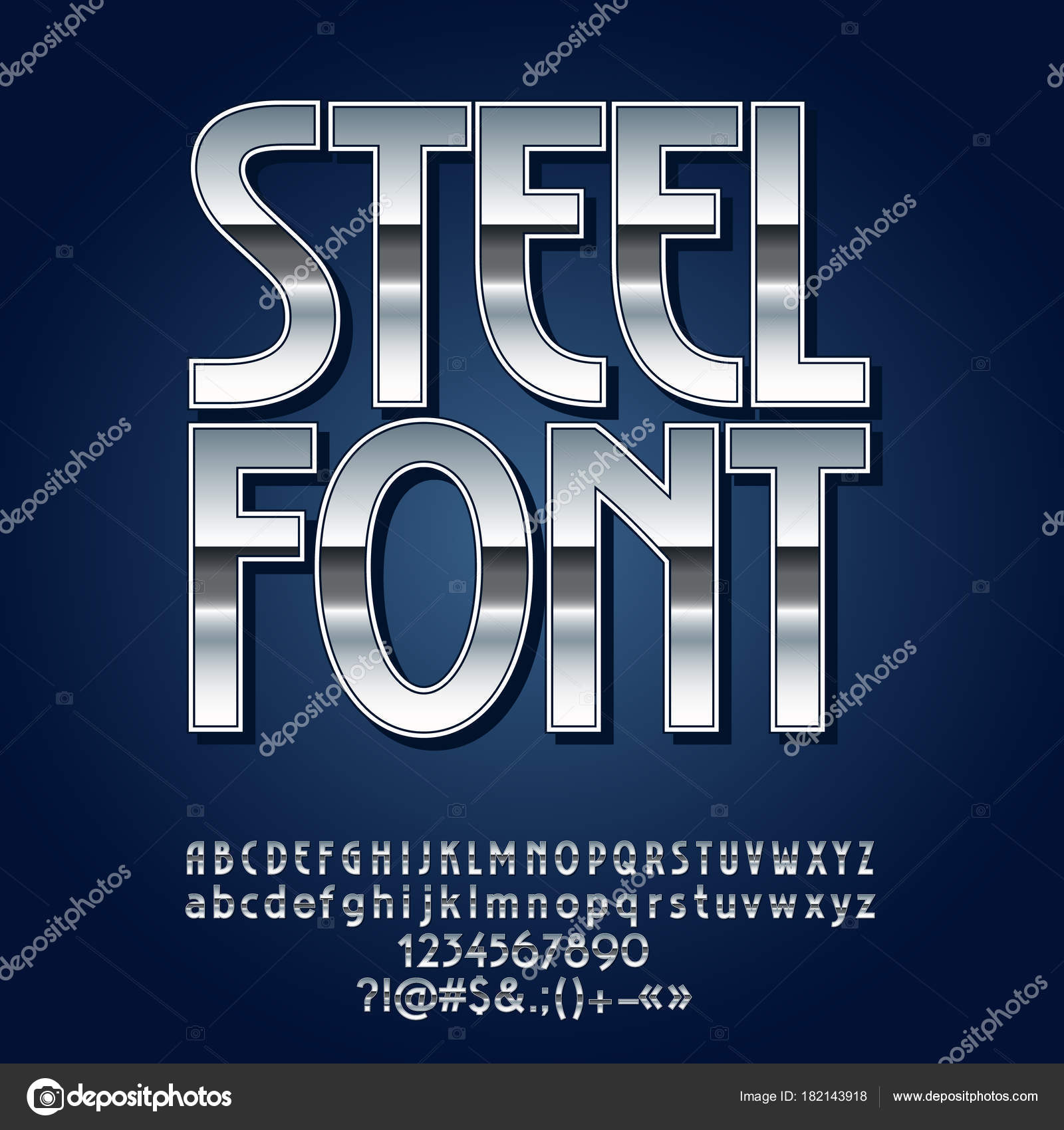 Vector Steel Font Set Silver Alphabet Letters Symbols Numbers Stock ...