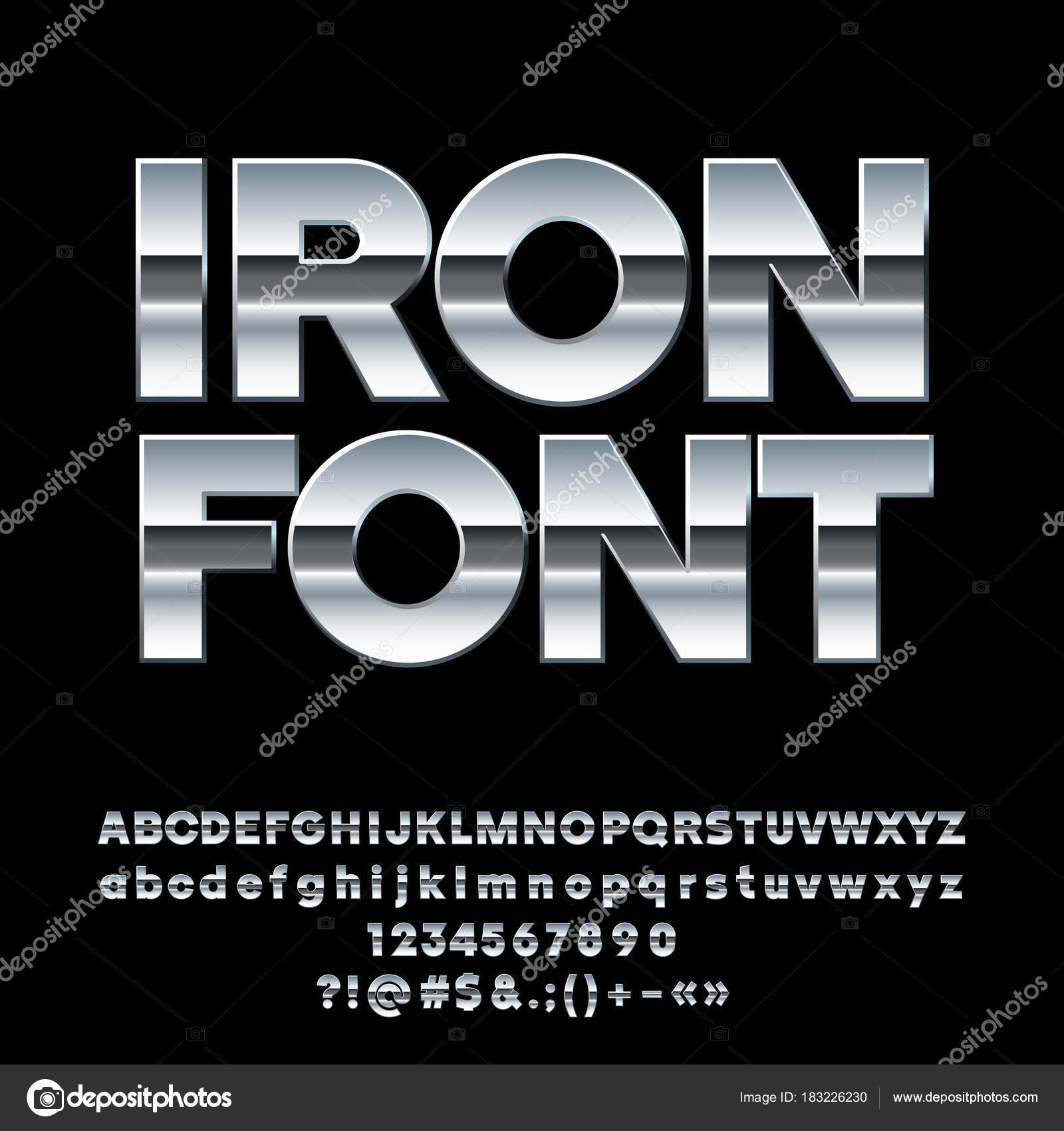 Alfabeto Hierro Vectorial Conjunto Cartas Cromadas Masivas Números ...