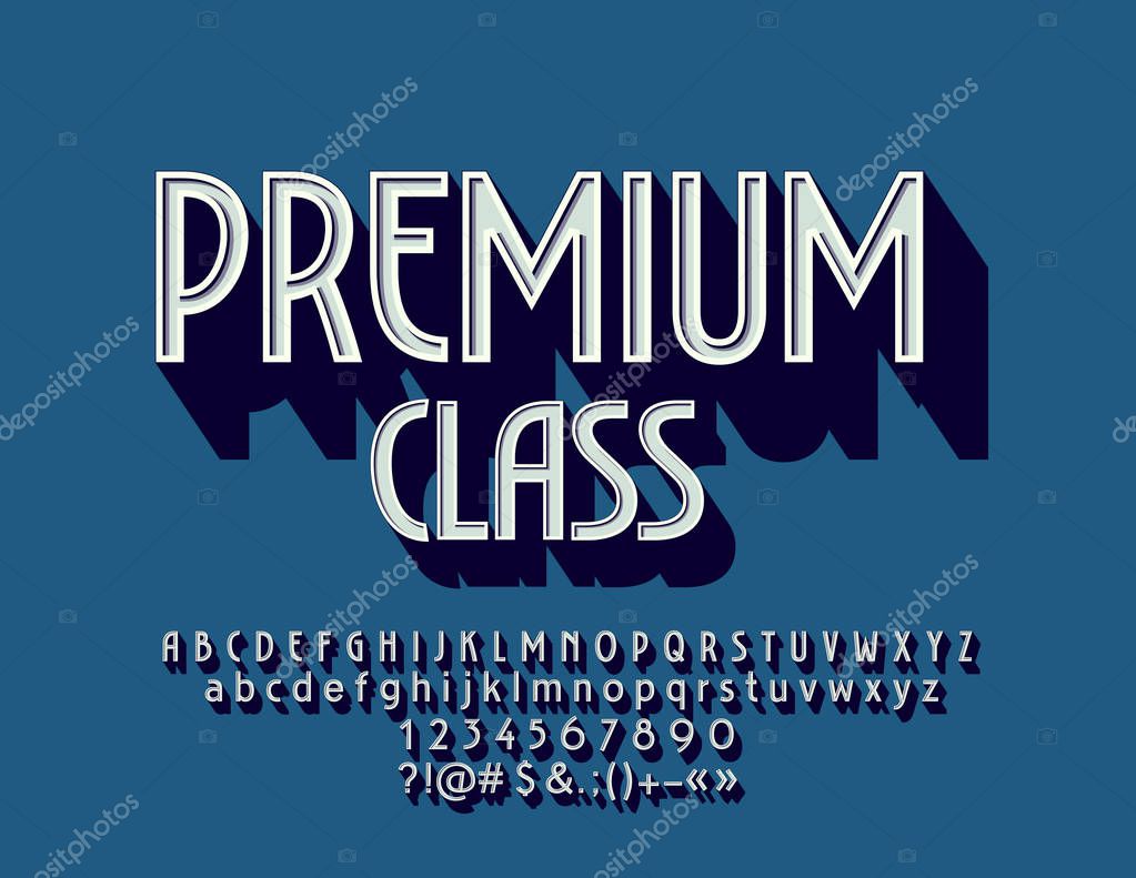Vector vintage Premium Class Font. 3D Estilo retro Letras, números y ...