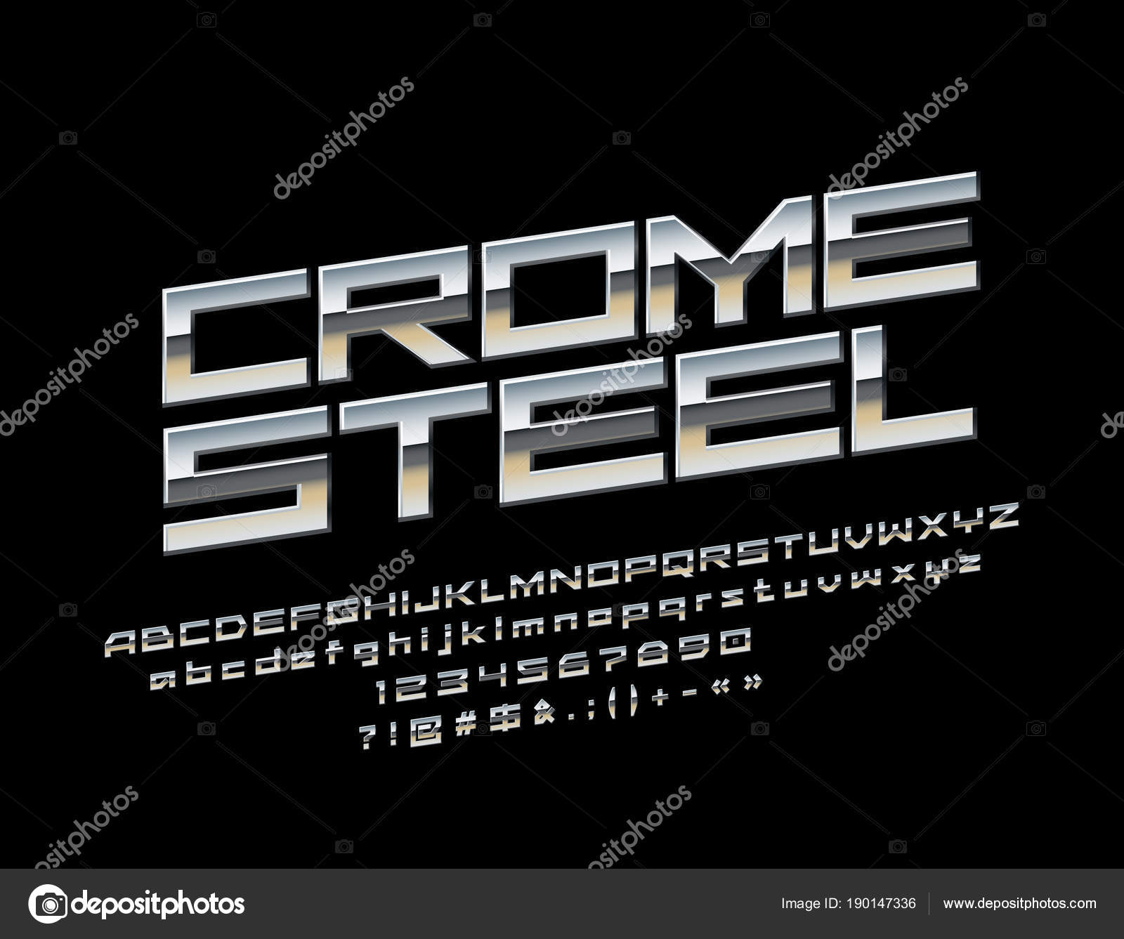 Vector Industrial Chrome Steel Font Glossy Metallic Alphabet Letters ...