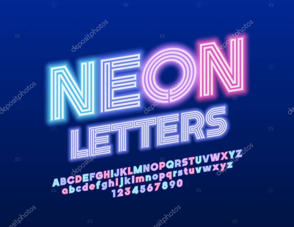 Vector Letras Neón Colores Conjunto Letras Números Símbolos Brillantes ...