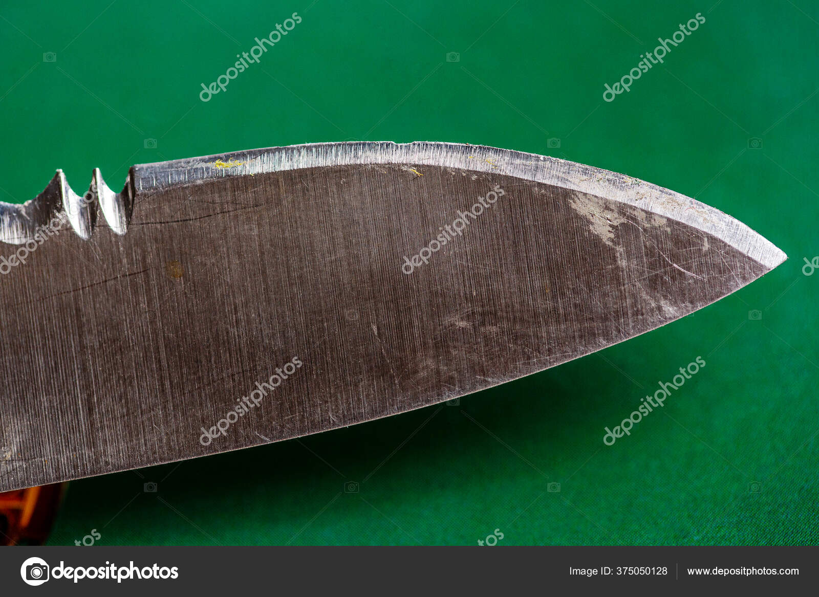 Cutting Edge Blunt Knife Damaged Blade Green Background Close — Stock ...